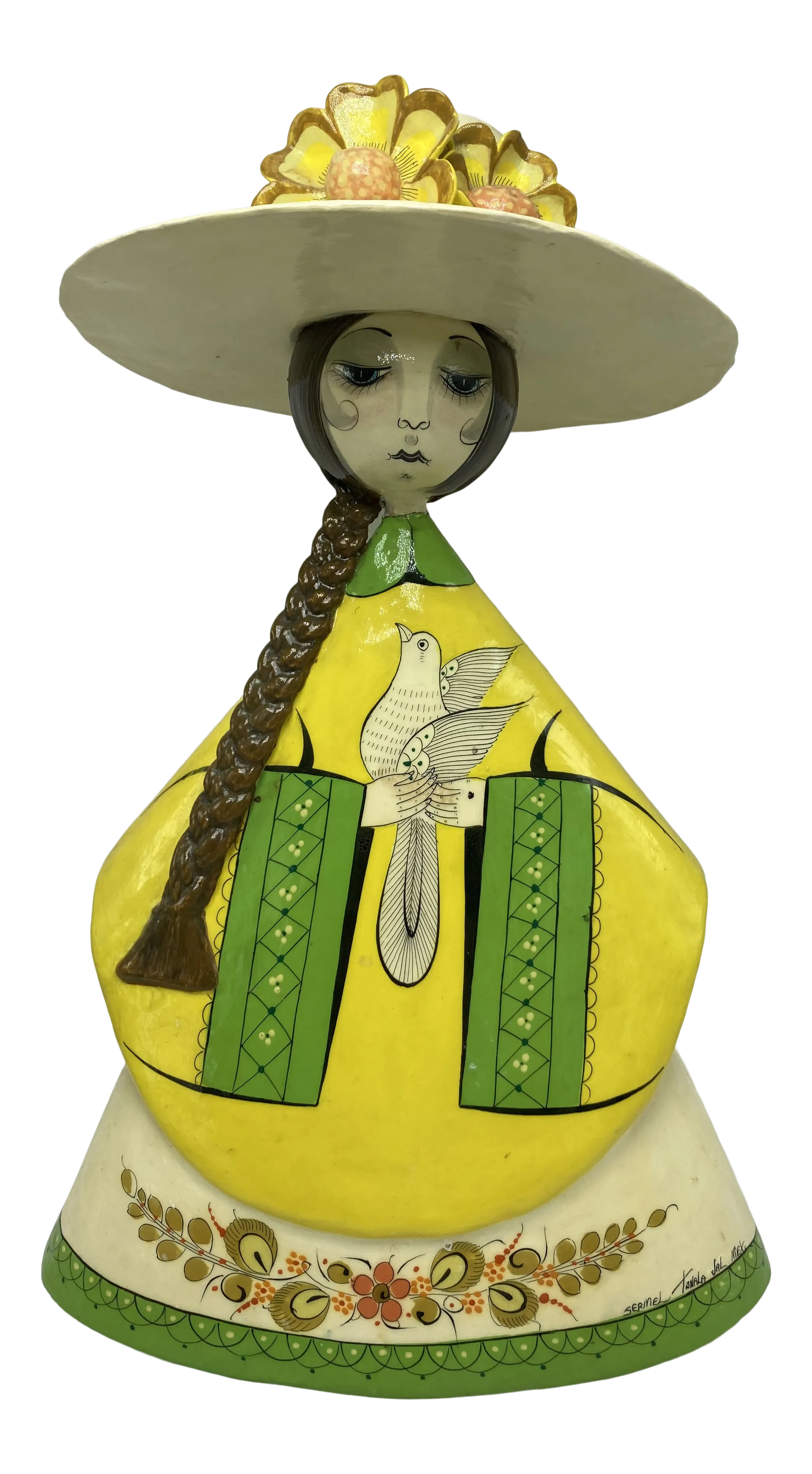 Vintage Sermel Signed Paper Mache Folk Art Mexican Woman | Chairish