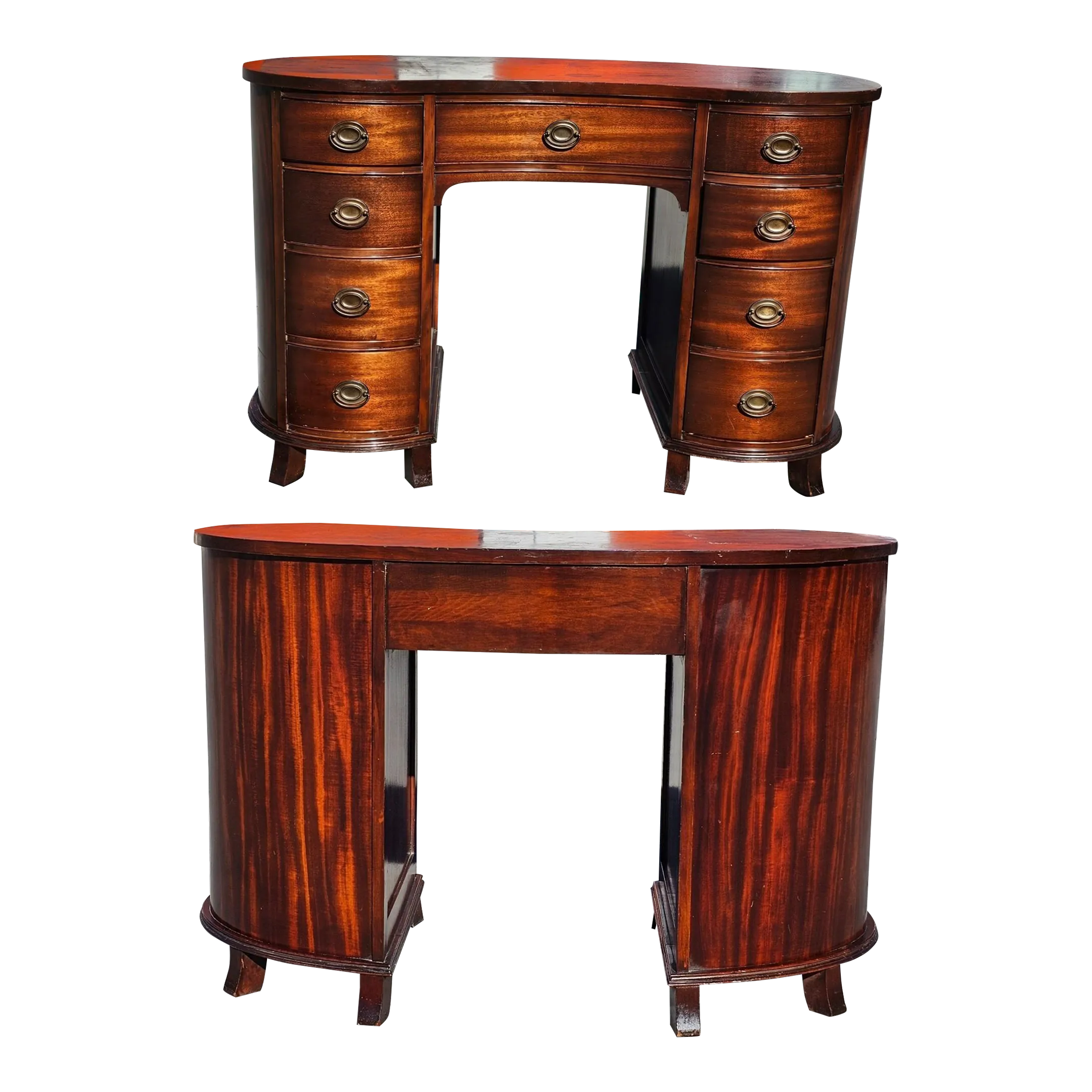 Mid 20th Century Solid Mahogany Federal Kidney Desk | Chairish