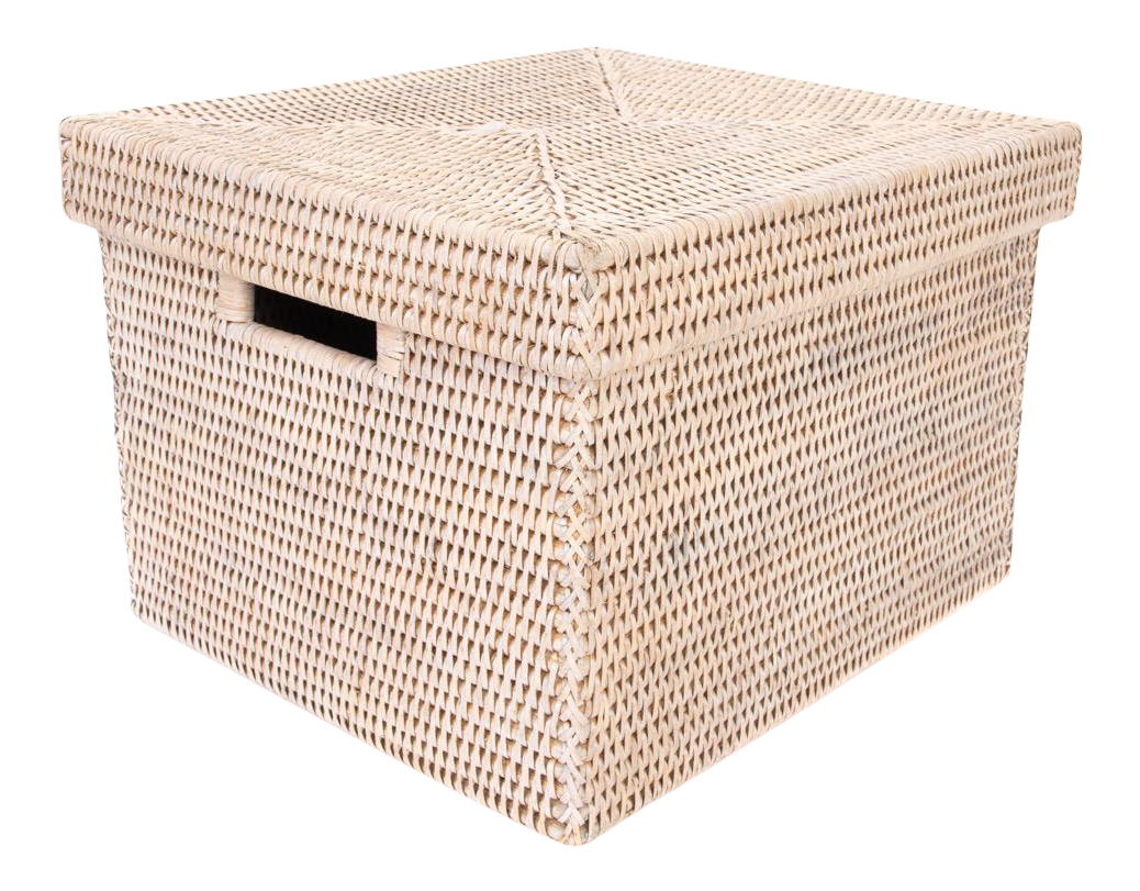 Artifacts Rattan Letter File Storage Box with Lid in White Wash | Chairish