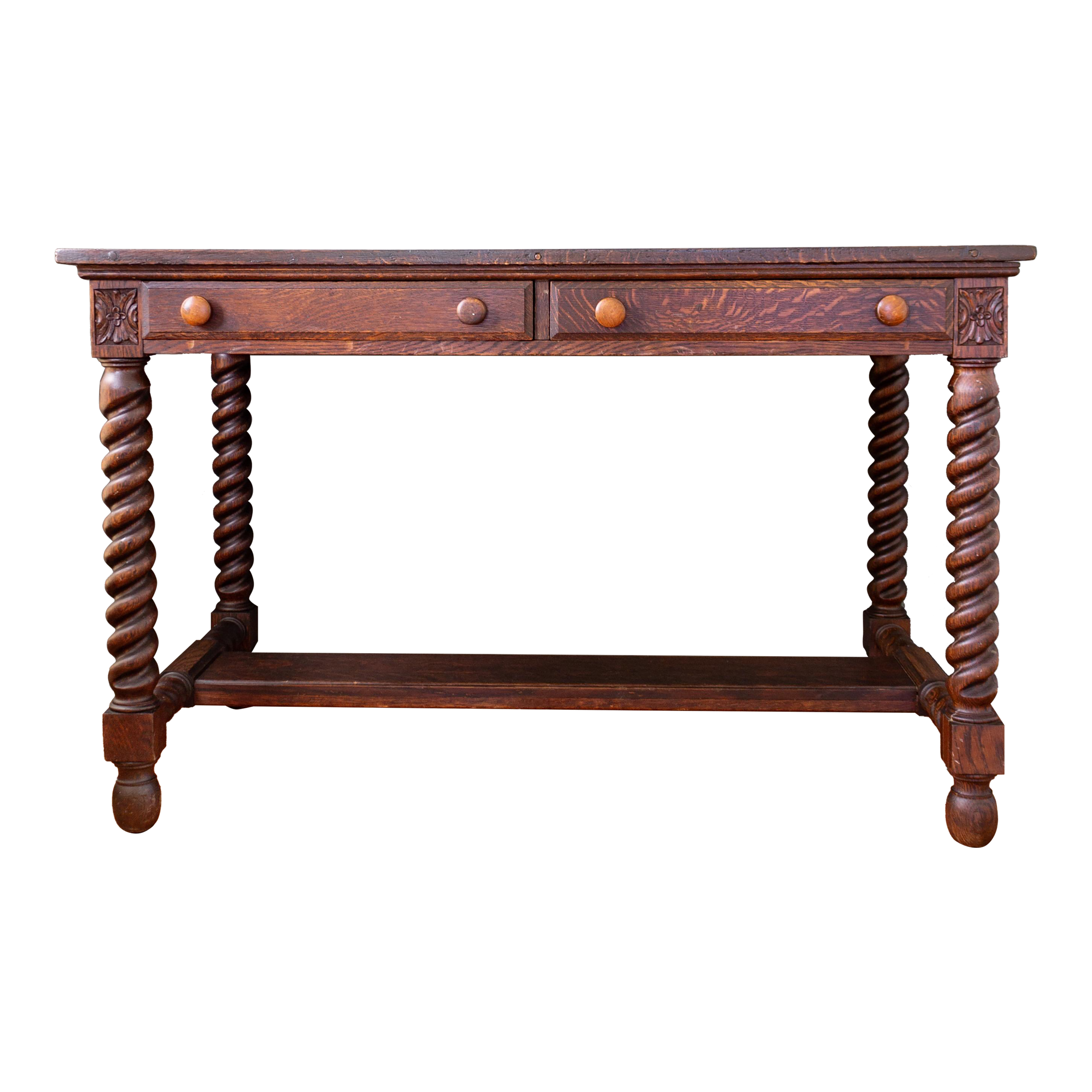 19th Century Two Drawer English Library Table With Barley Twist Legs ...