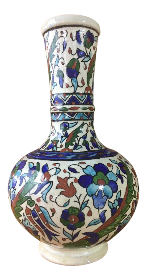 Middle Eastern Hand-Painted Glazed Pottery | Chairish