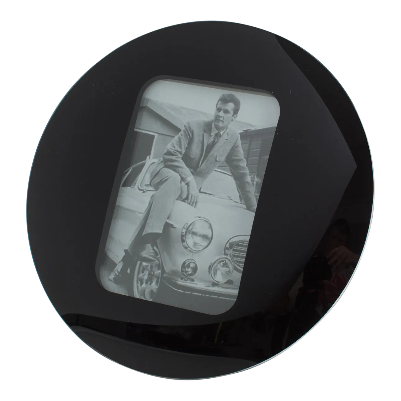 Space Age Black Glass Round Picture Frame | Chairish