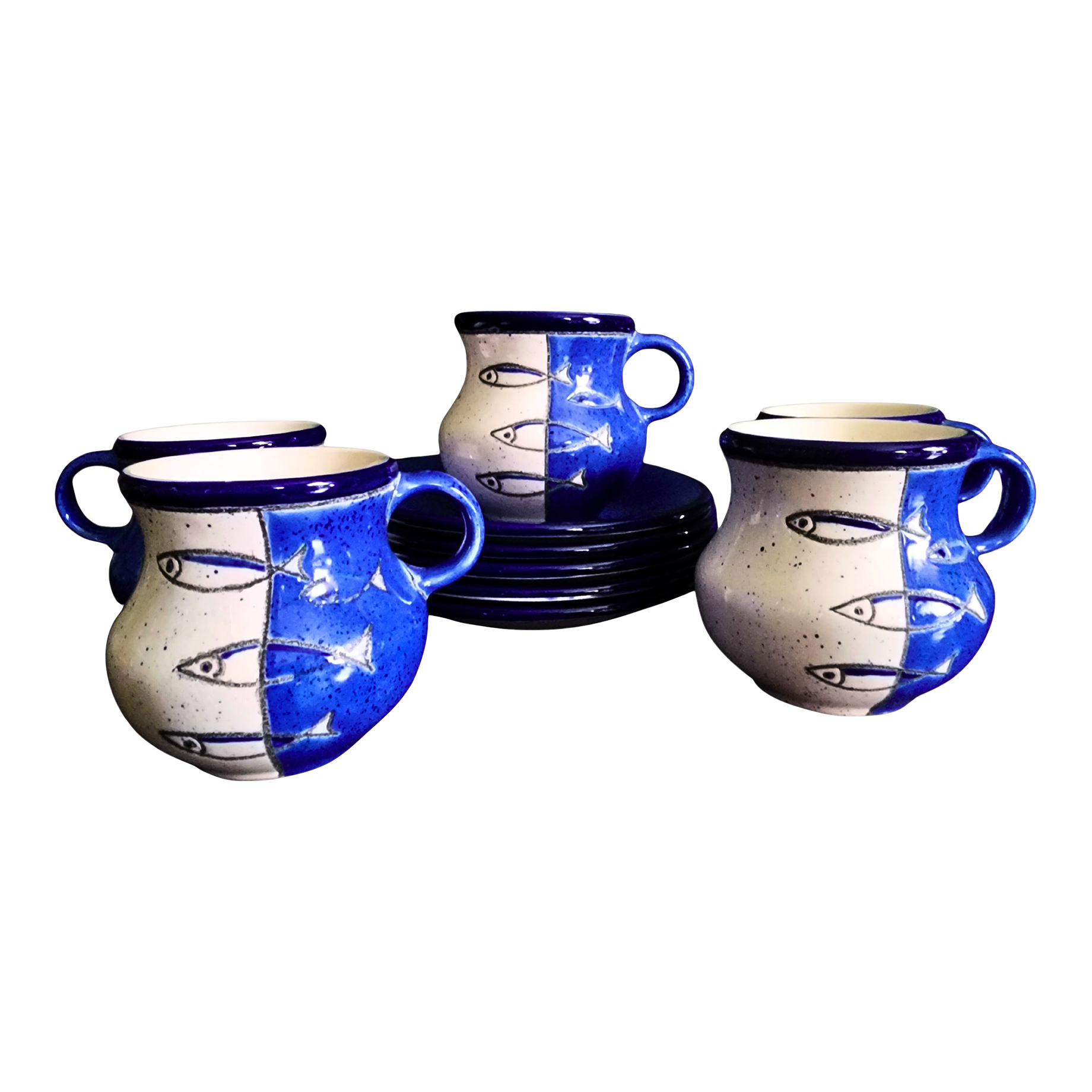 Artesa Pottery Fish Coffee Cups With Saucers Modern Vega Pottery Studio ...