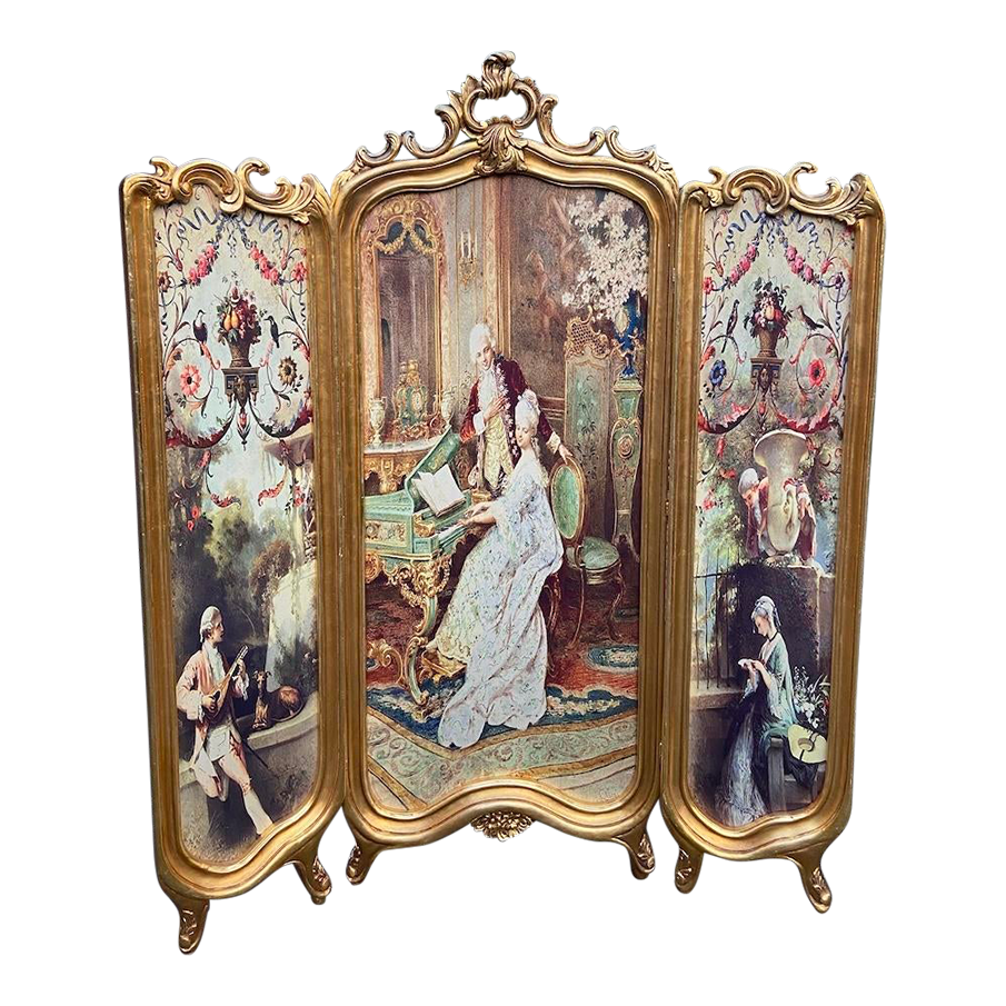 French Louis Xvi Screen / Room Divider With Scenery on Silk With Cotton ...