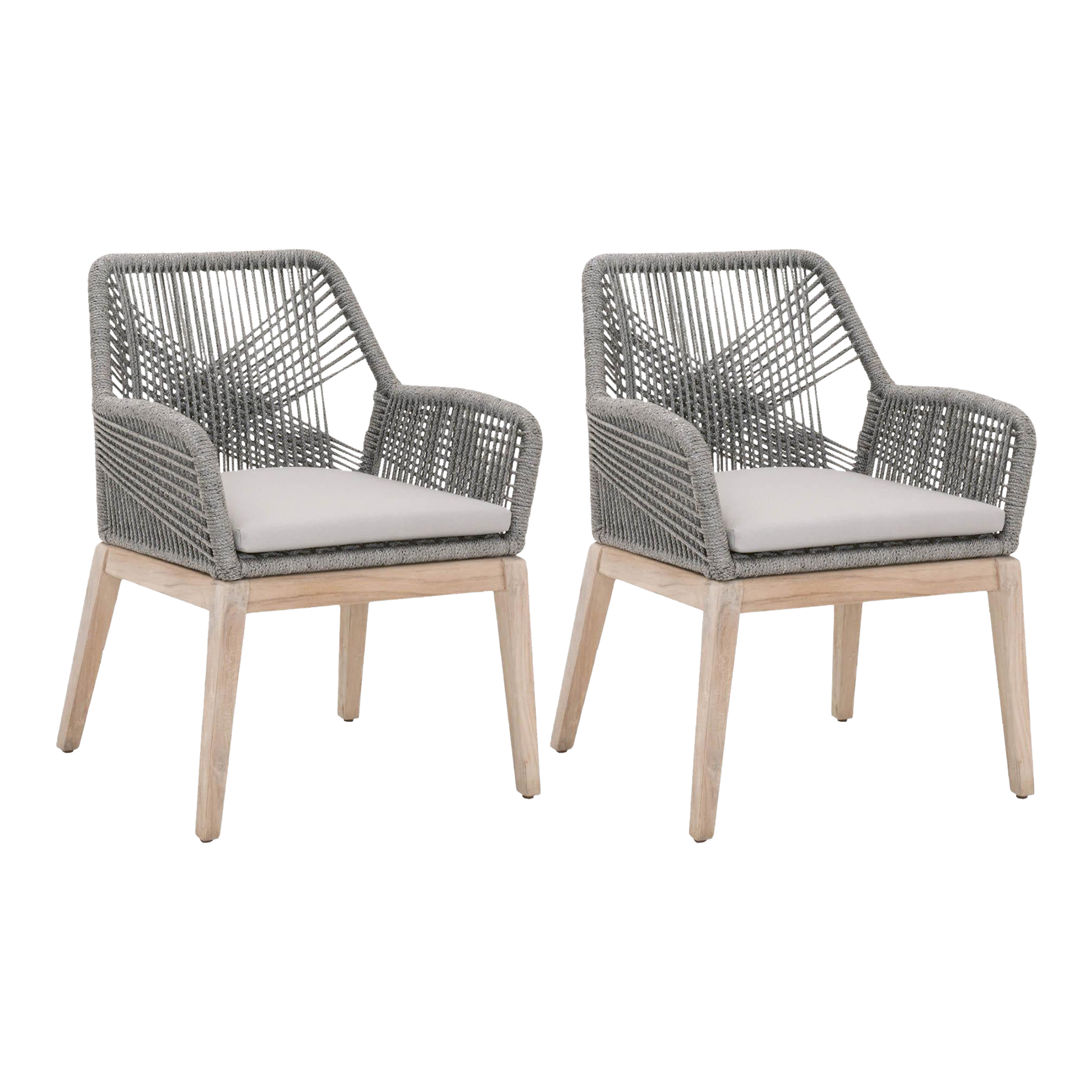 Loom Outdoor Arm Chairs, Grey Teak & Platinum Rope, Set of 2 | Chairish