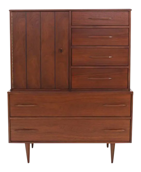 20th Century Danish Modern Walnut High Chest Gentlemen's Chest | Chairish
