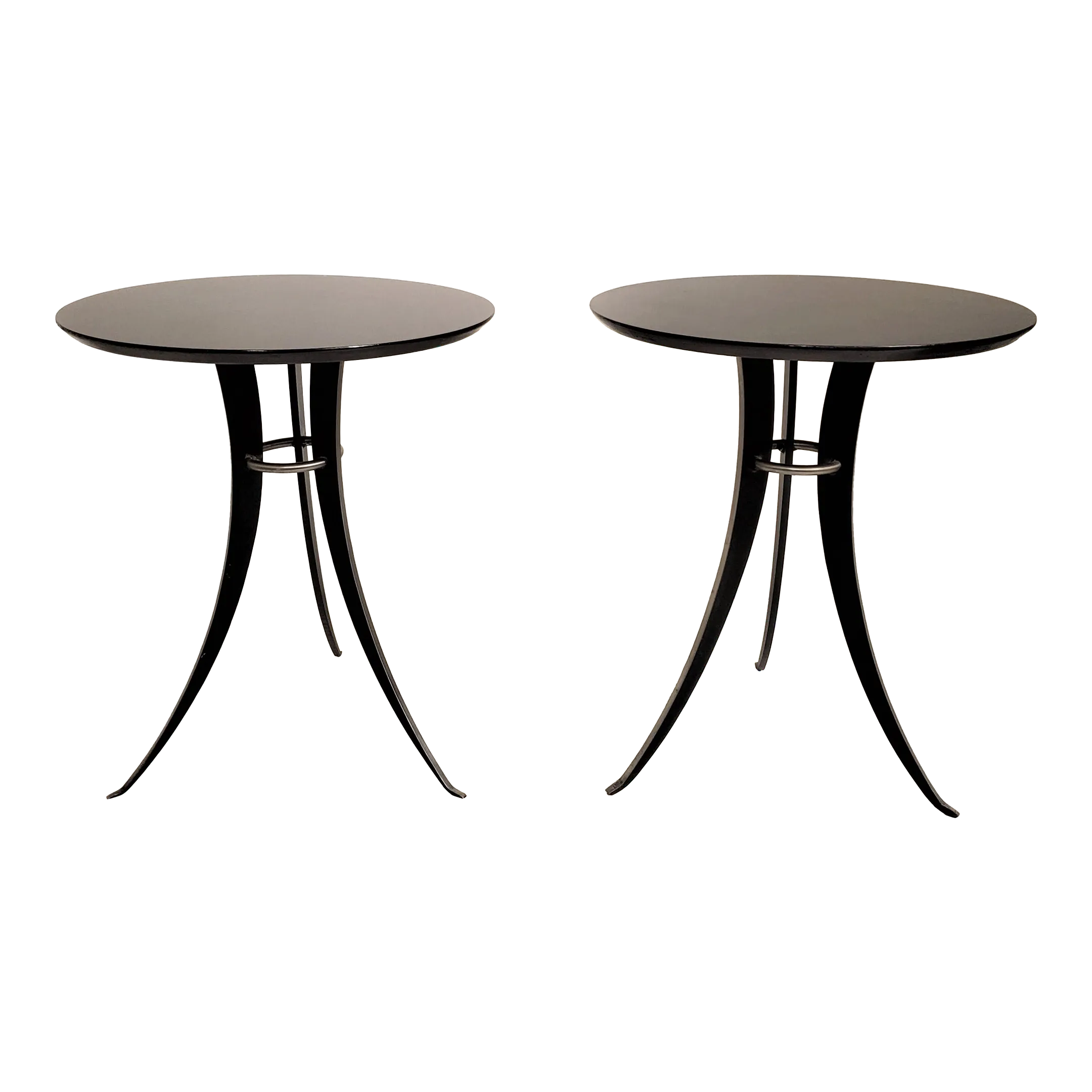 1970s Minimalist Steel and Ebonized Wood Circular Tables - Set of 2 ...