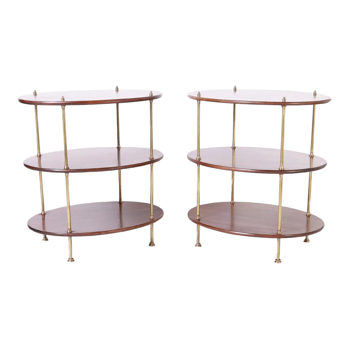 Pair of British Colonial Style Three Tiered Oval Stands | Chairish