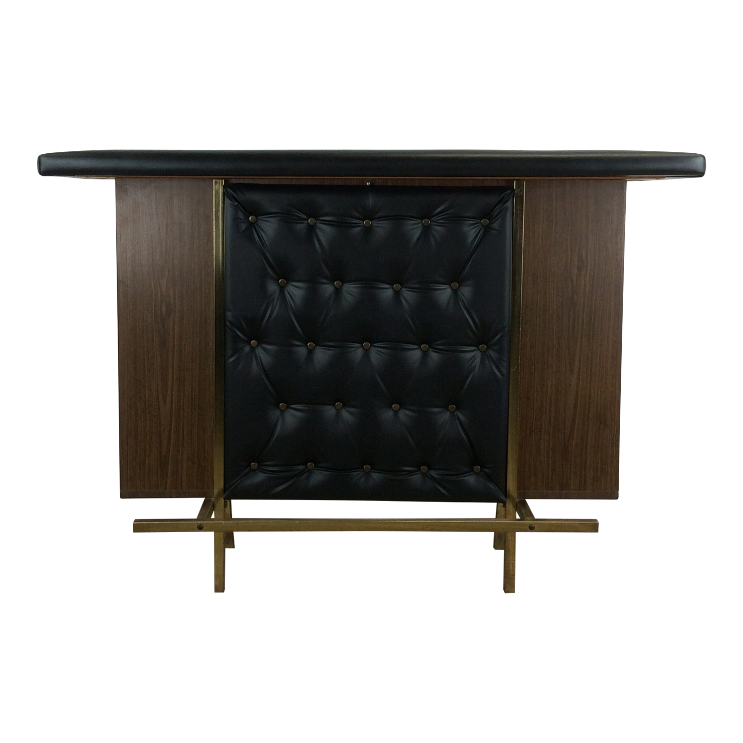 Mid Century Modern Dry Bar With Storage Shelving & Black Tufted Vinyl ...
