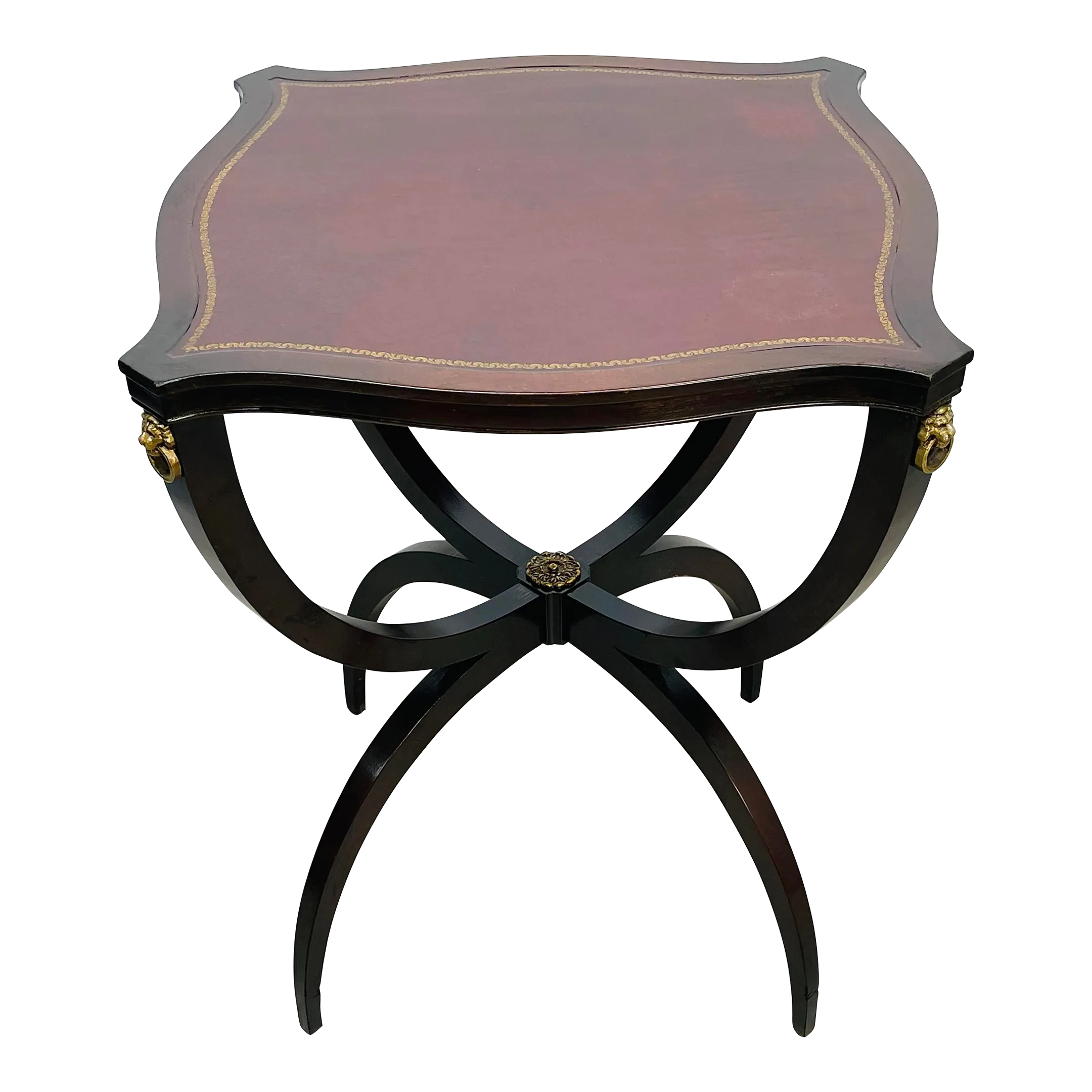 Vintage 1950s Mahogany & Leather Top Spider Leg Table | Chairish