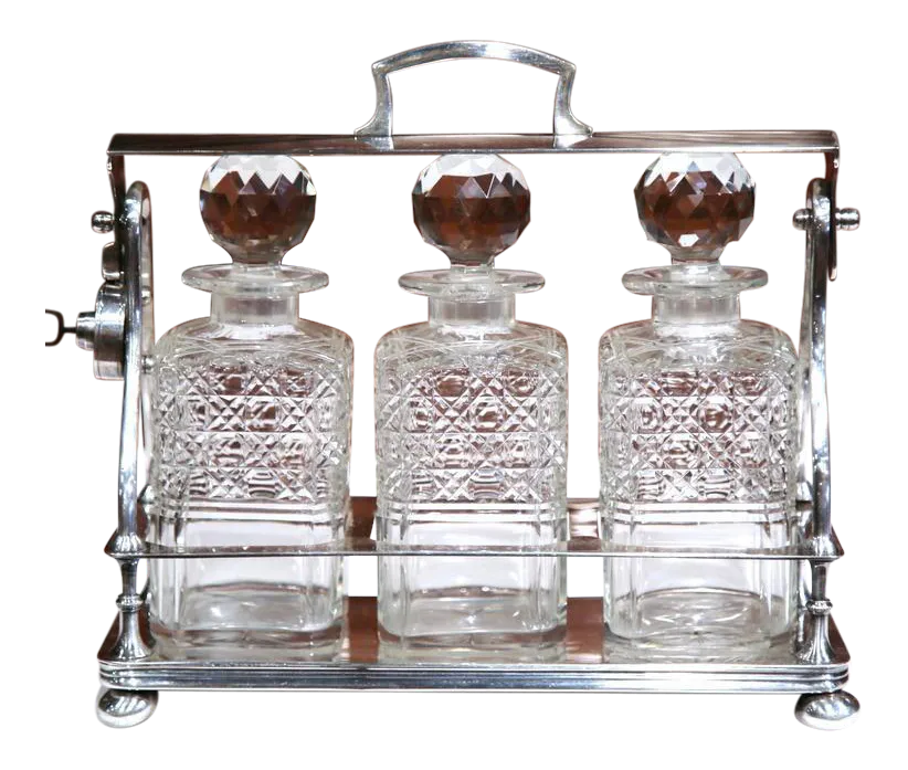 19th Century English Silver Plated 3-Carafe Tantalus With Lock ...