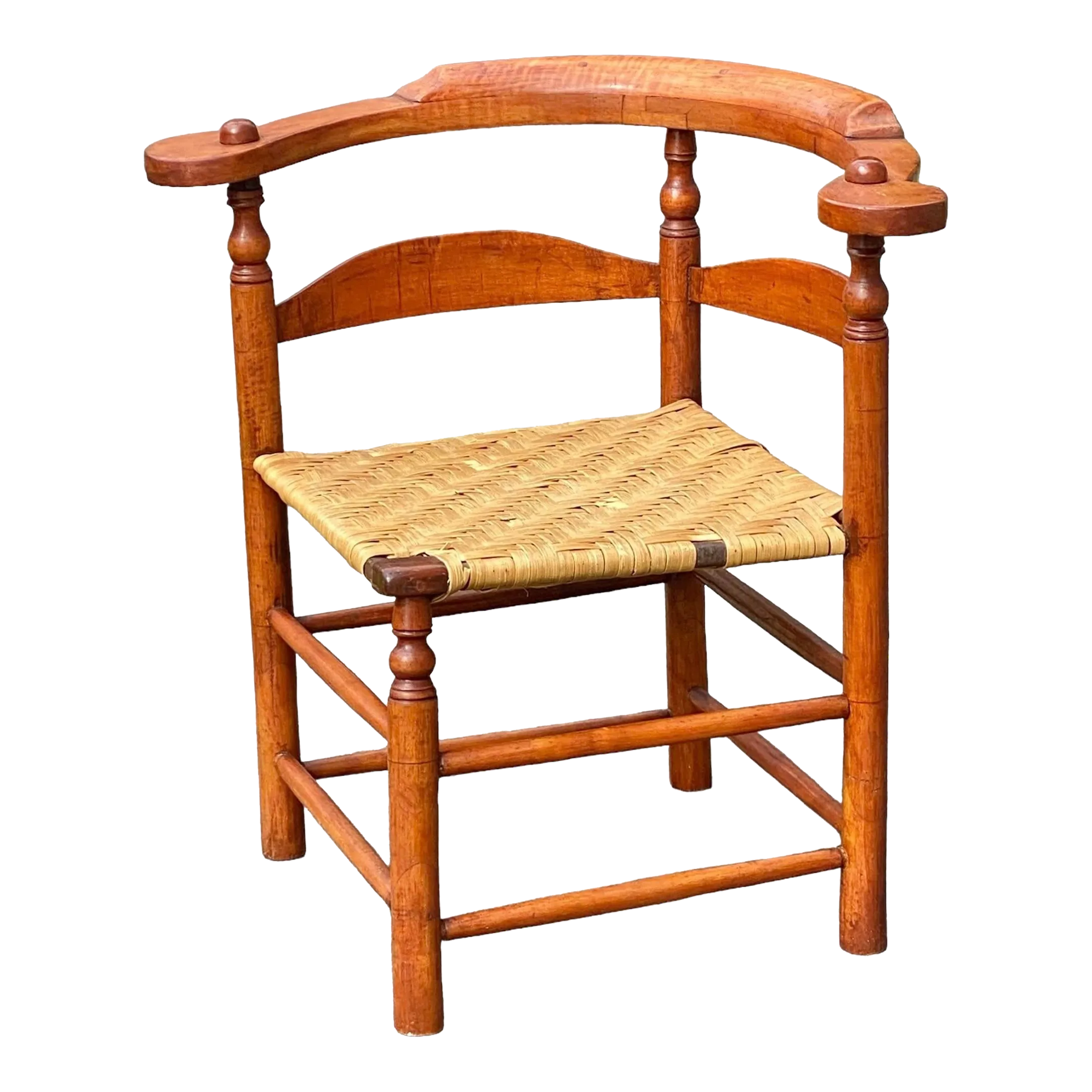 Antique Tiger Maple Corner Chair / Roundabout Chair With Splint Seat ...