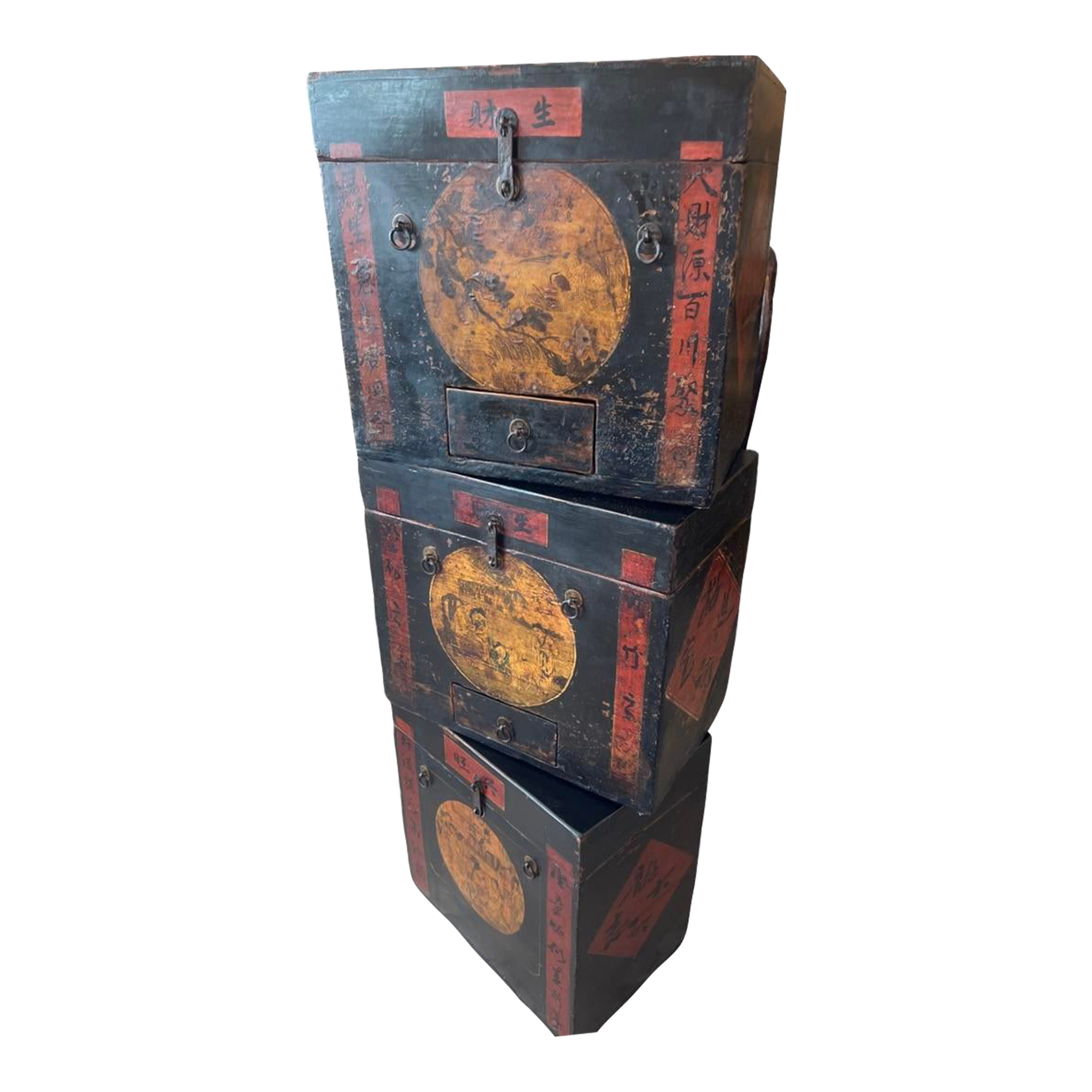 Antique 3 Chinese Boxes in Lacquered Wood With Design | Chairish