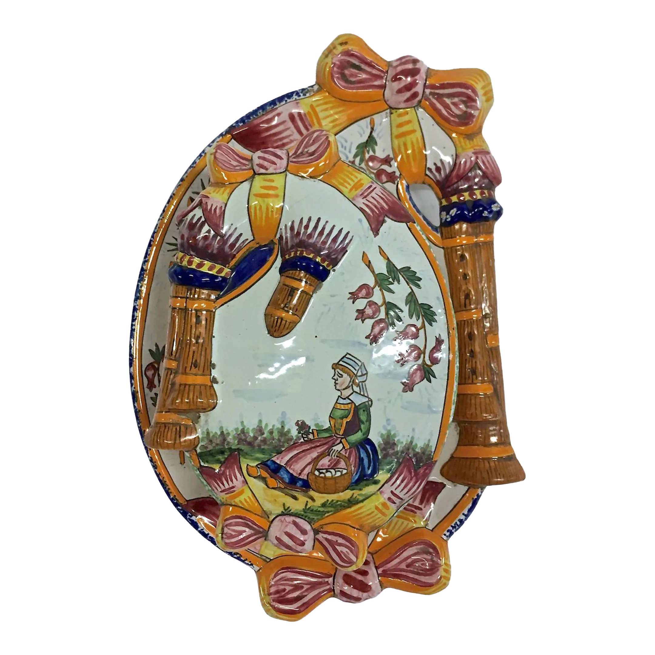 French Quimper Maiden & Bagpipe Box | Chairish