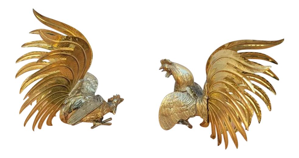 Vintage Fighting Rooster Bookends - Set of 2 | Chairish