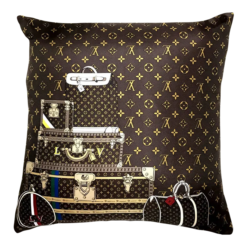 Louis Vuitton Monogram Luggage Vintage Silk Scarf Pillow | Chairish