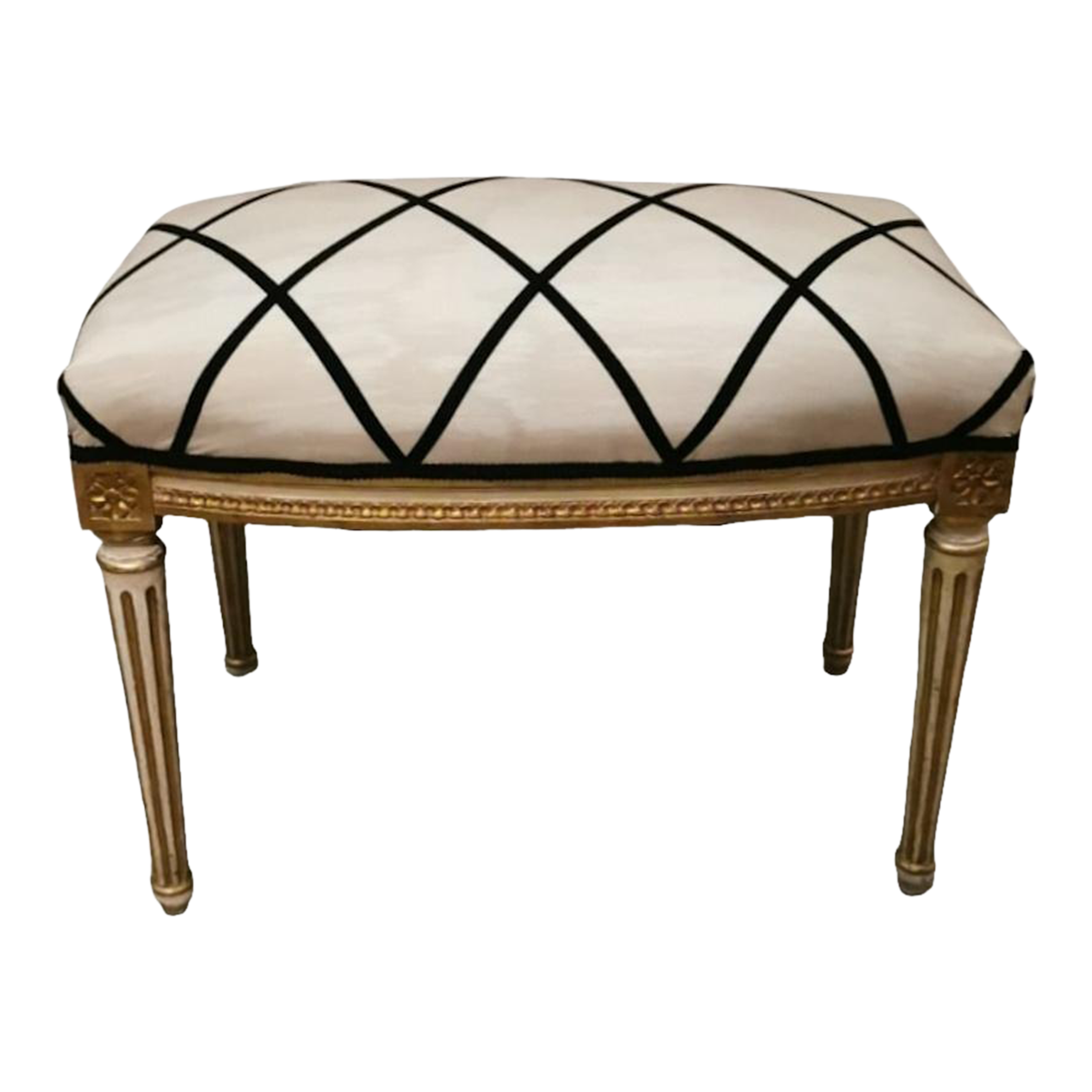Early 20th Century Louis XVI French Bench in Gold Leaf Wood and Dedar ...