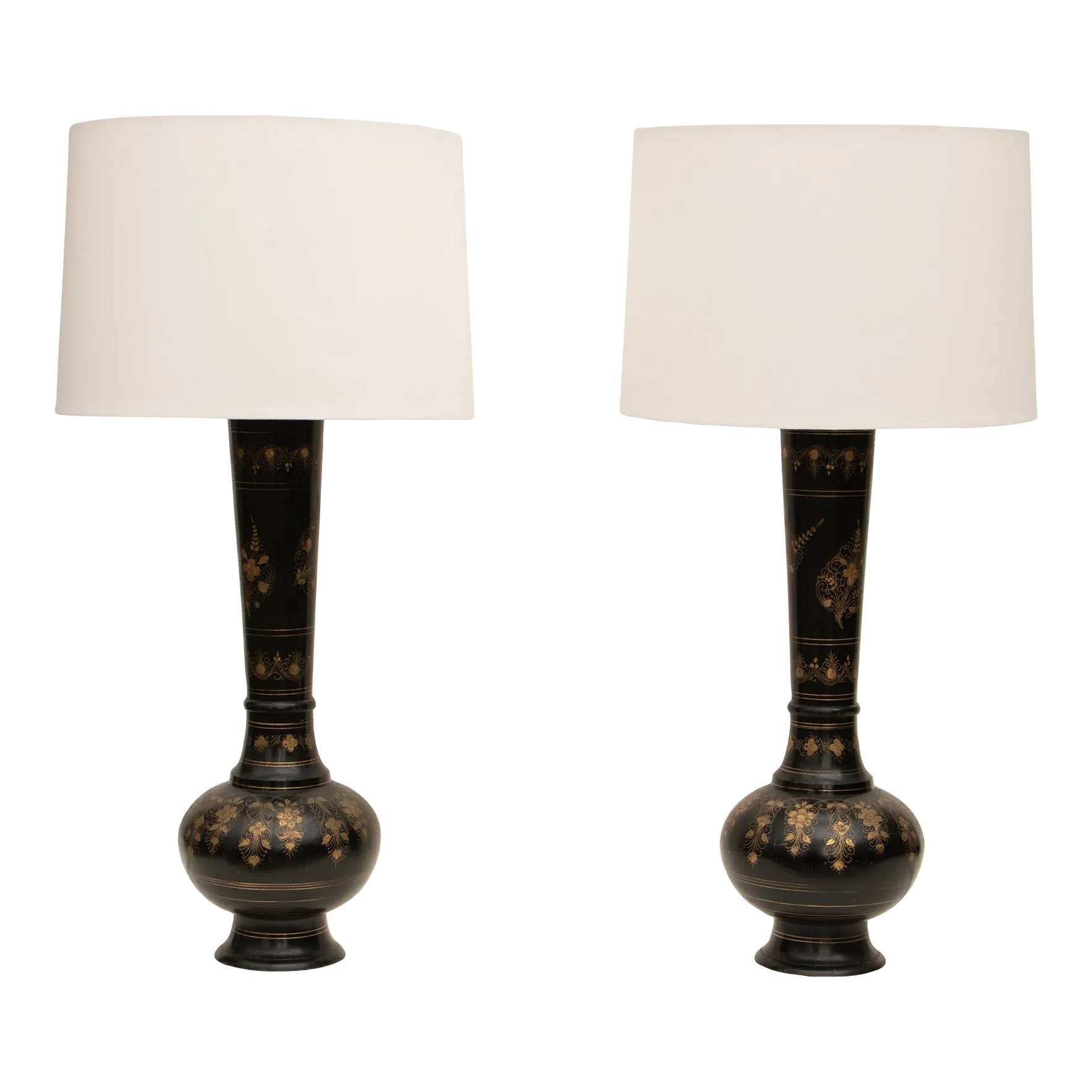 1950s Tall Brass Persian Table Lamps With New Silk Shades, a Pair ...