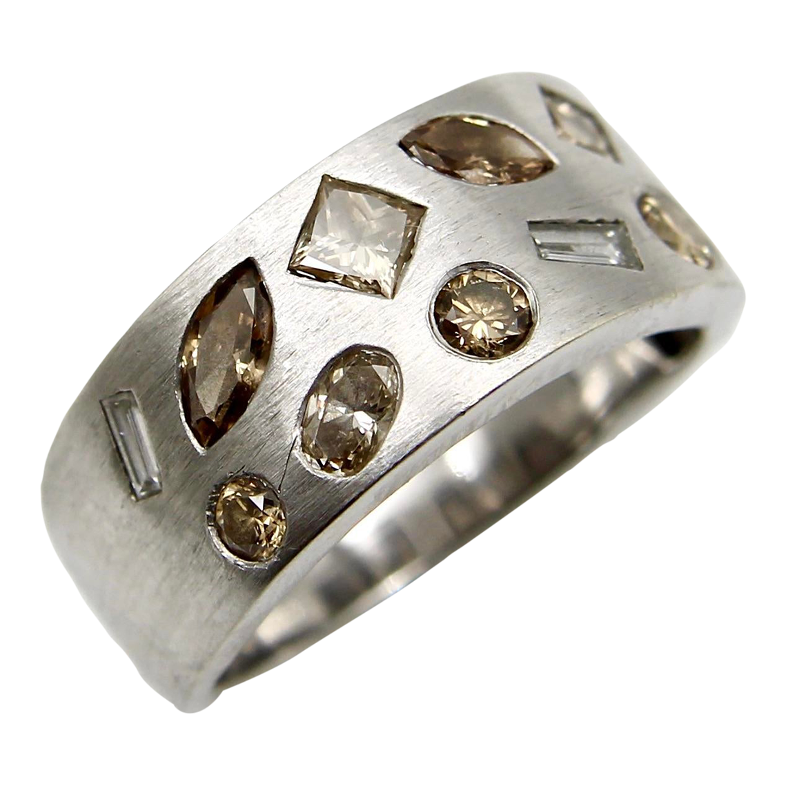 14k White Gold Multi-Colored Multi-Shaped Diamond Confetti Ring Size 7 ...