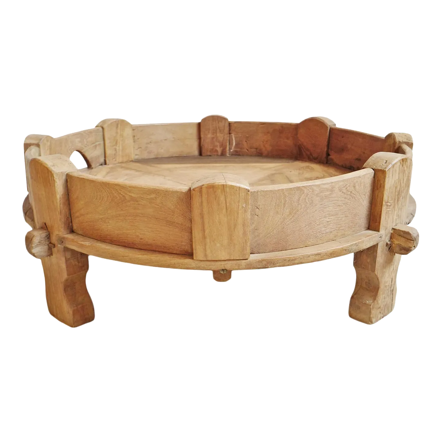 Vintage Chakki Grinder Wood Ottoman | Chairish
