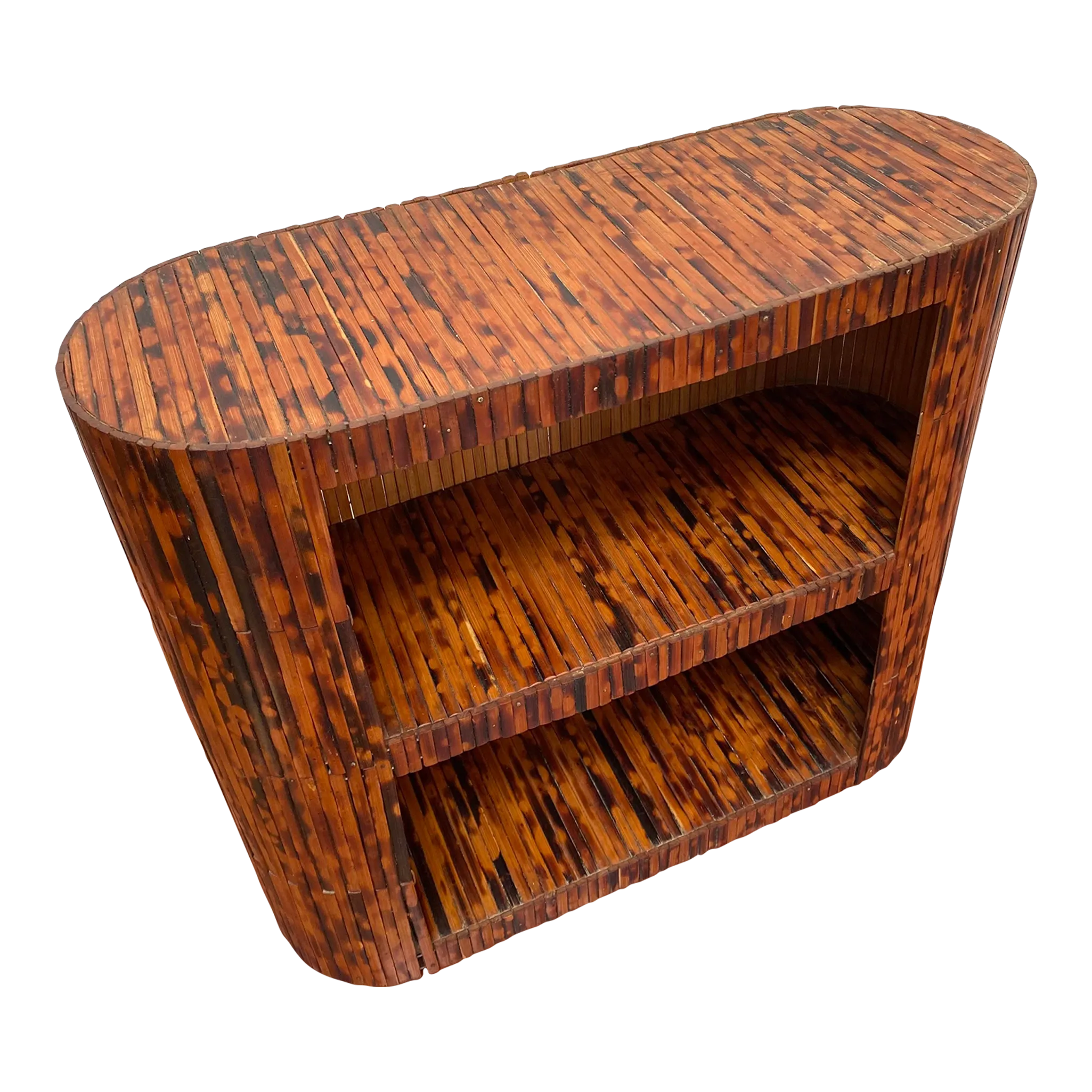 Burnt Bamboo Split Reed Wall Hung Cabinet | Chairish