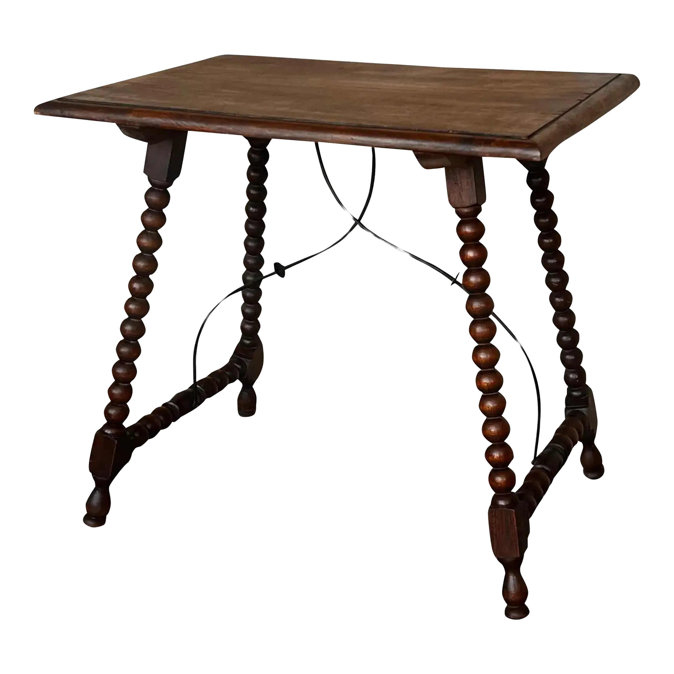 19th Spanish Side Table With Cared Turned Legs and Iron Stretcher ...