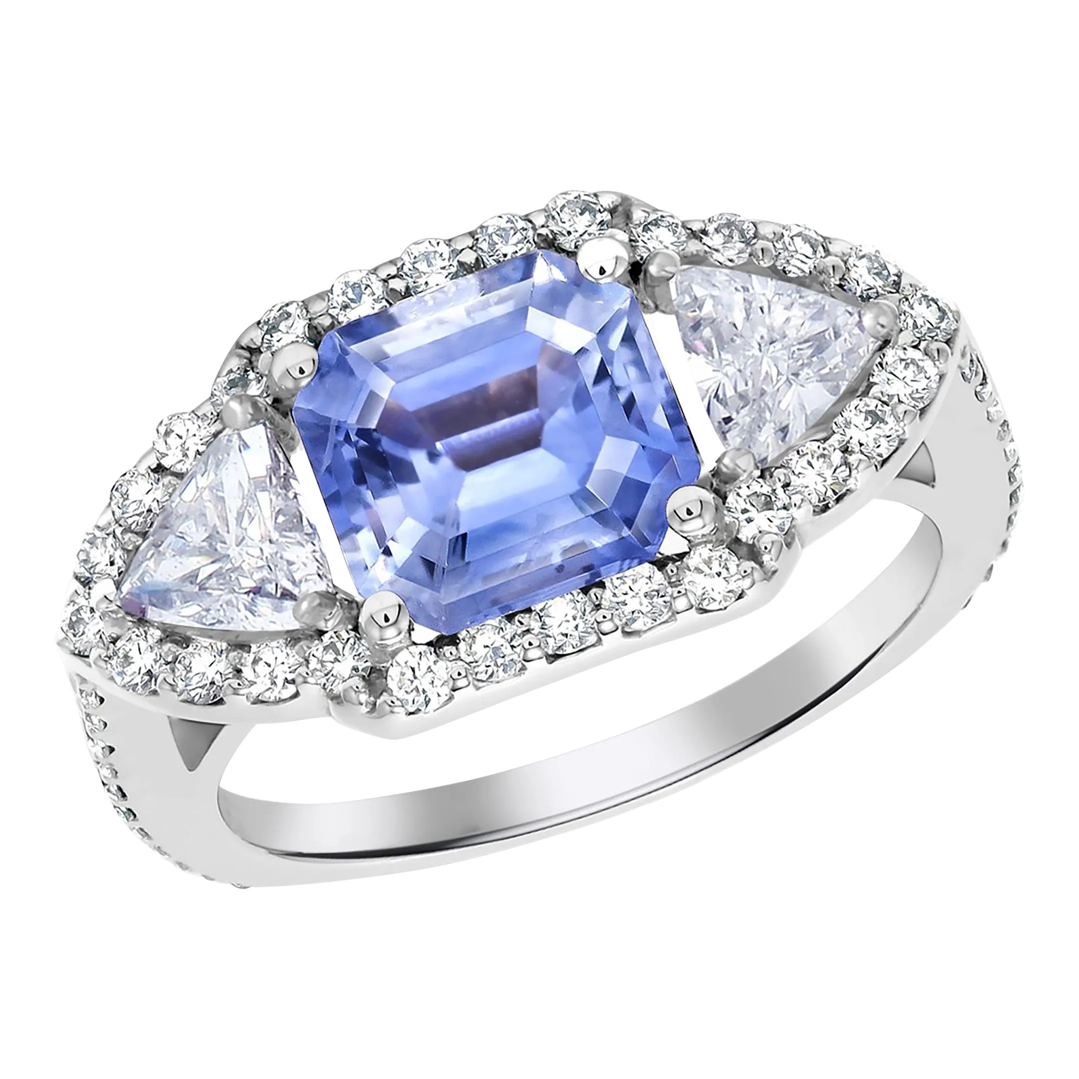 Emerald Shaped Ceylon Sapphire Diamond 3.75 Carat 18 Karat Gold ...