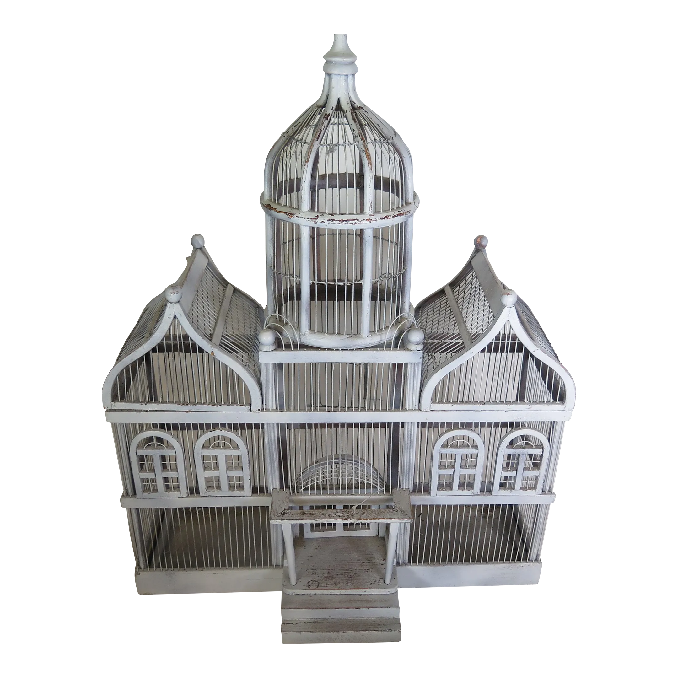 Large French Antique Wooden and Wire Off White Patina Sculptural Bird ...