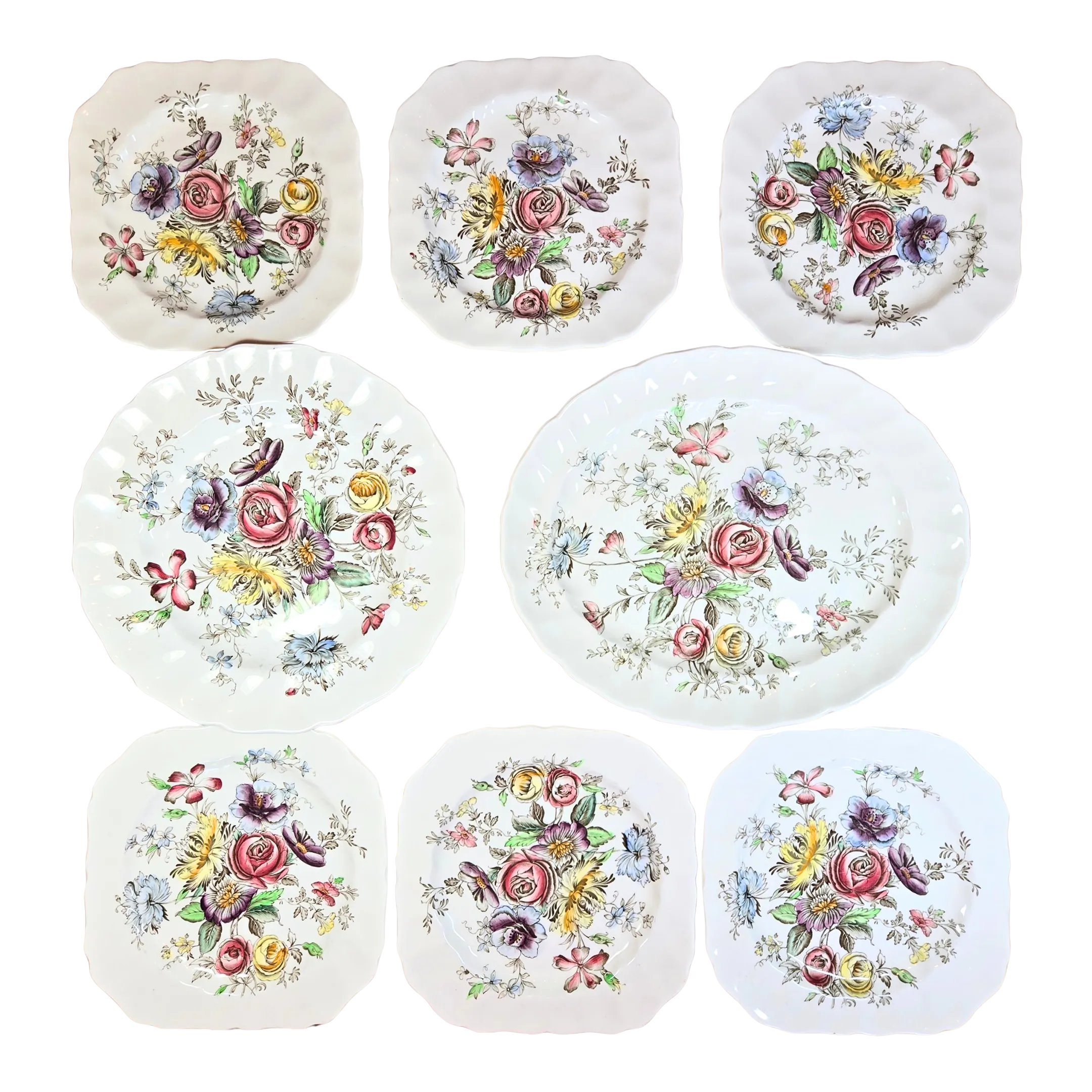 Vintage Set of Spring Flowers Ironstone Plates - Set of 8 | Chairish