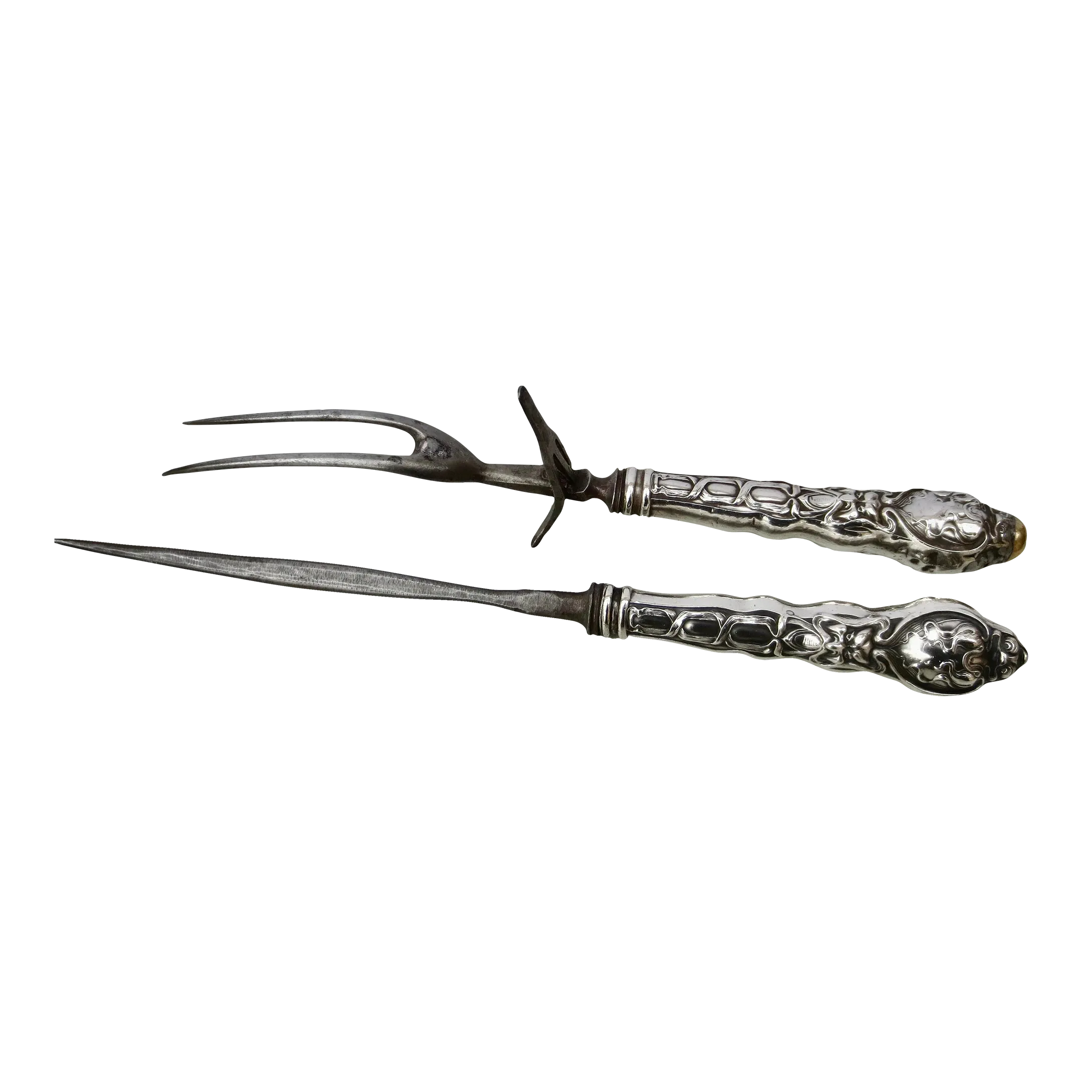 Art Nouveau Steel Carving Set - a Set of 2 | Chairish