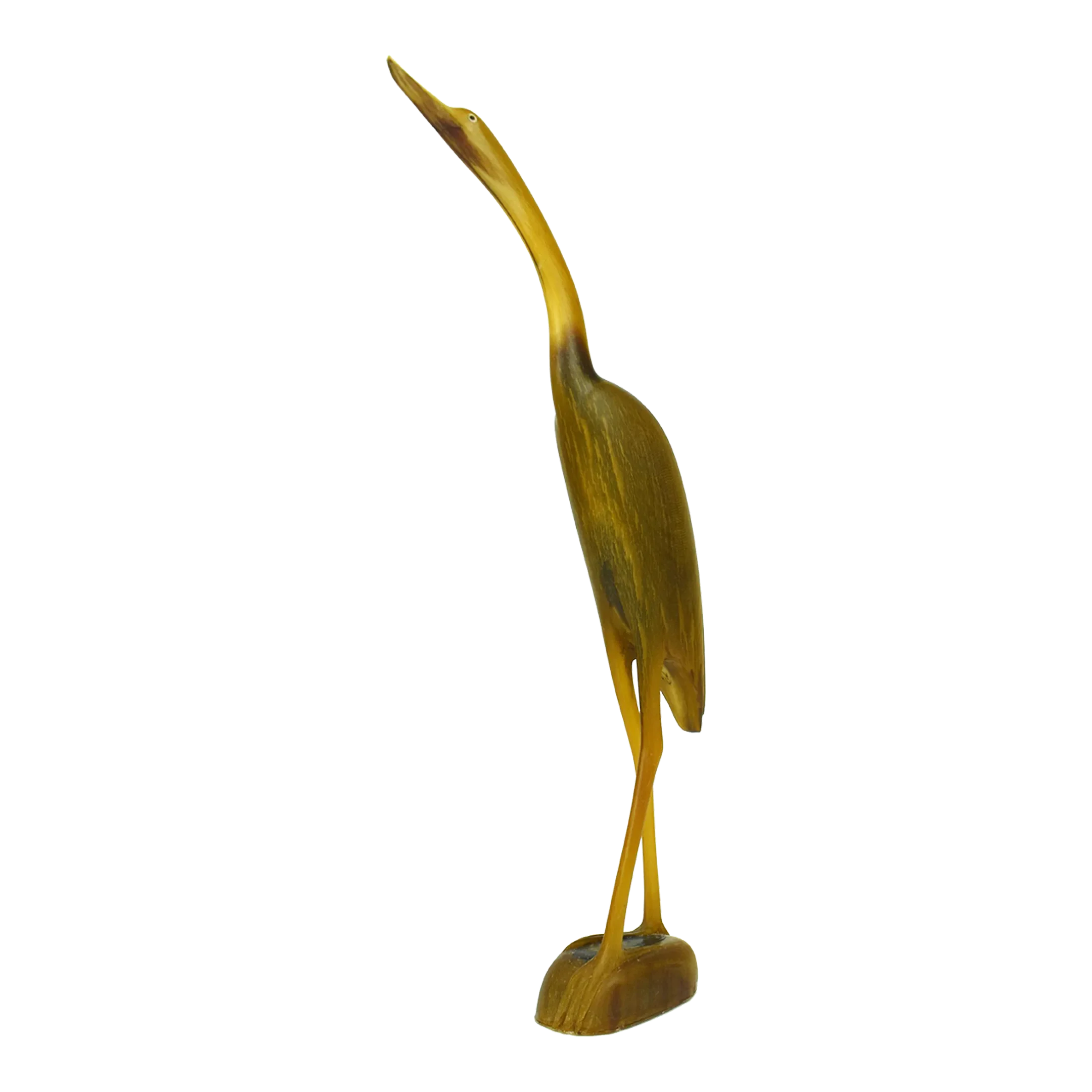 Mid 20th Century Tall Hand Carved Horn Wader Water Bird Figurine | Chairish