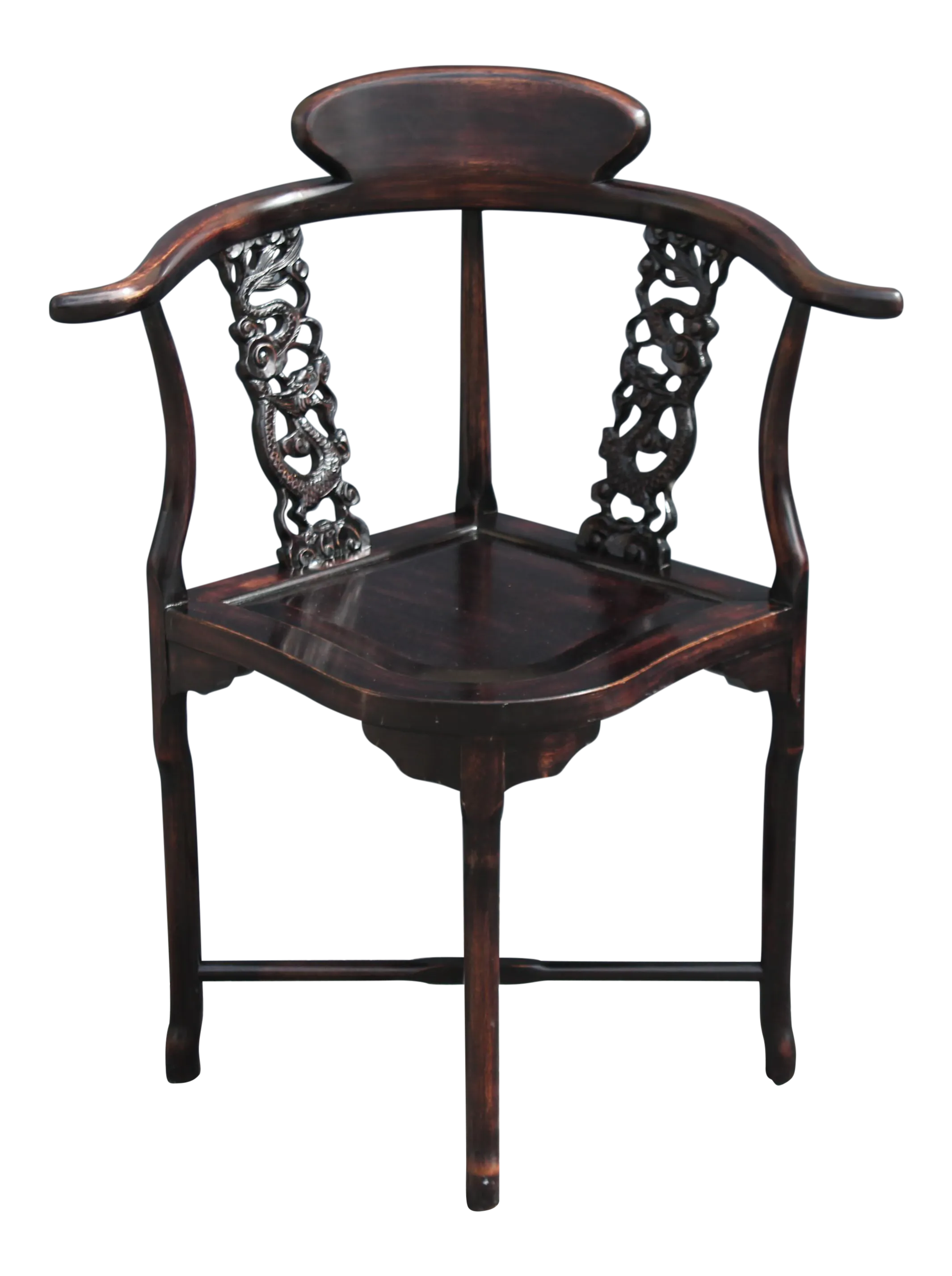 Antique Asian Meticulously Carved Mahogany Corner Chair | Chairish