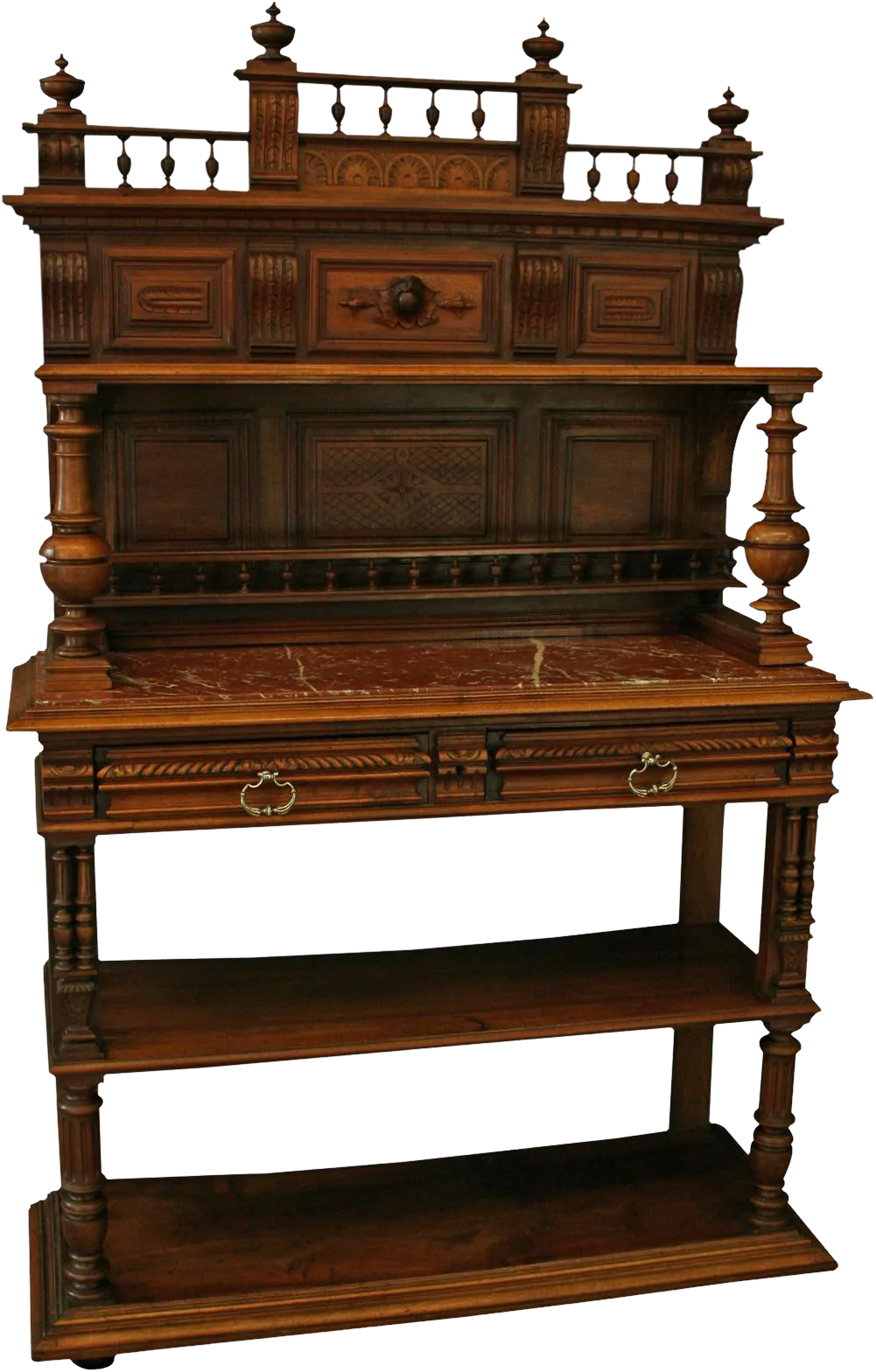 Antique French Walnut & Red Marble Server | Chairish