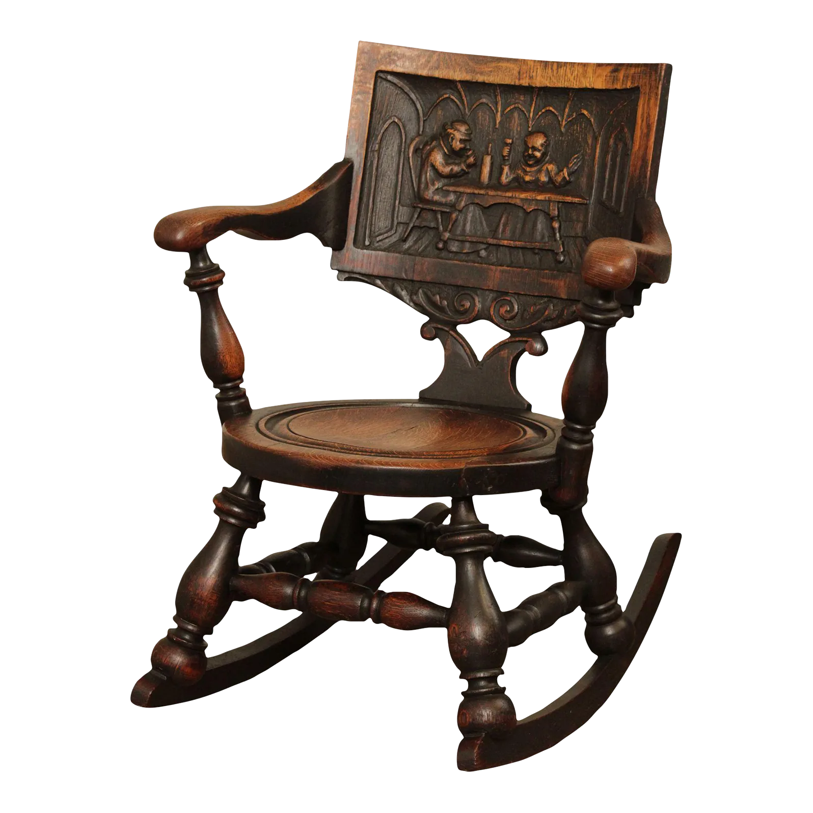 Antique George Arndt Oak Carved Rocker | Chairish