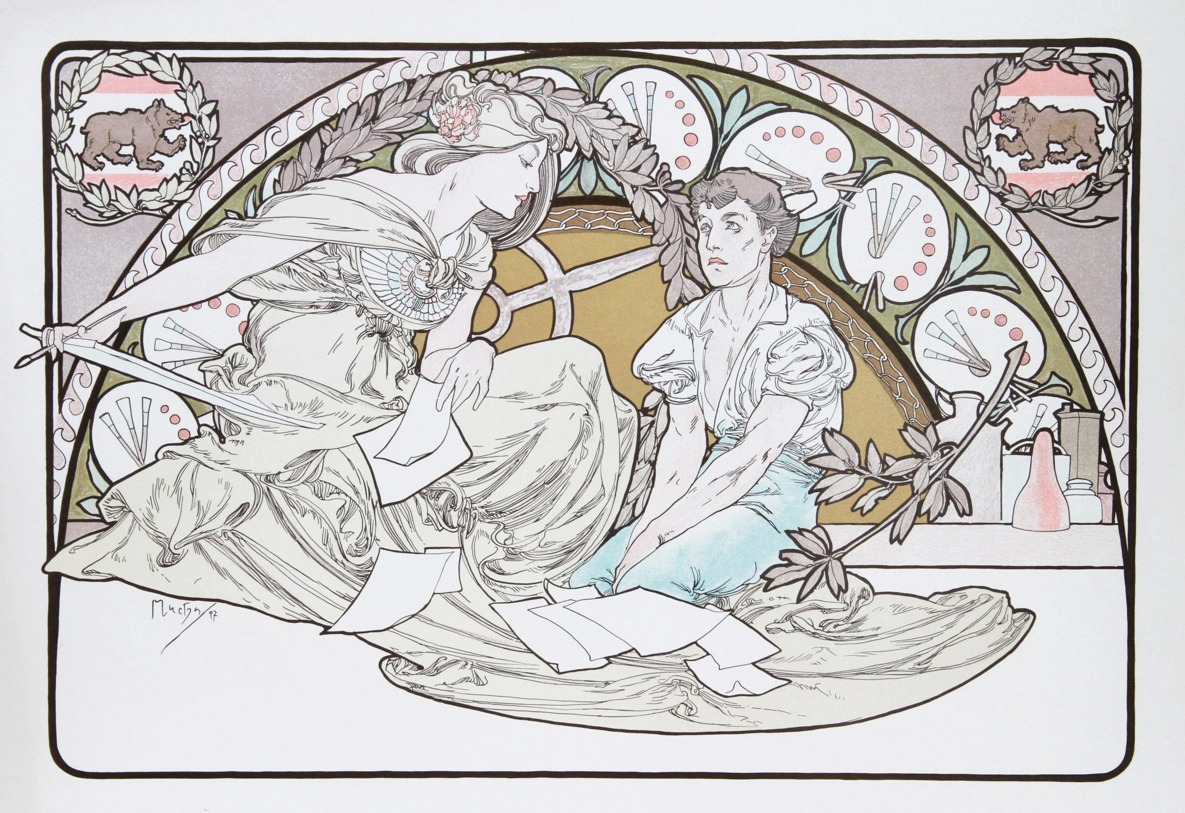 Alphonse Mucha, "Heavenly Women", Art Nouveau Lithograph Poster | Chairish