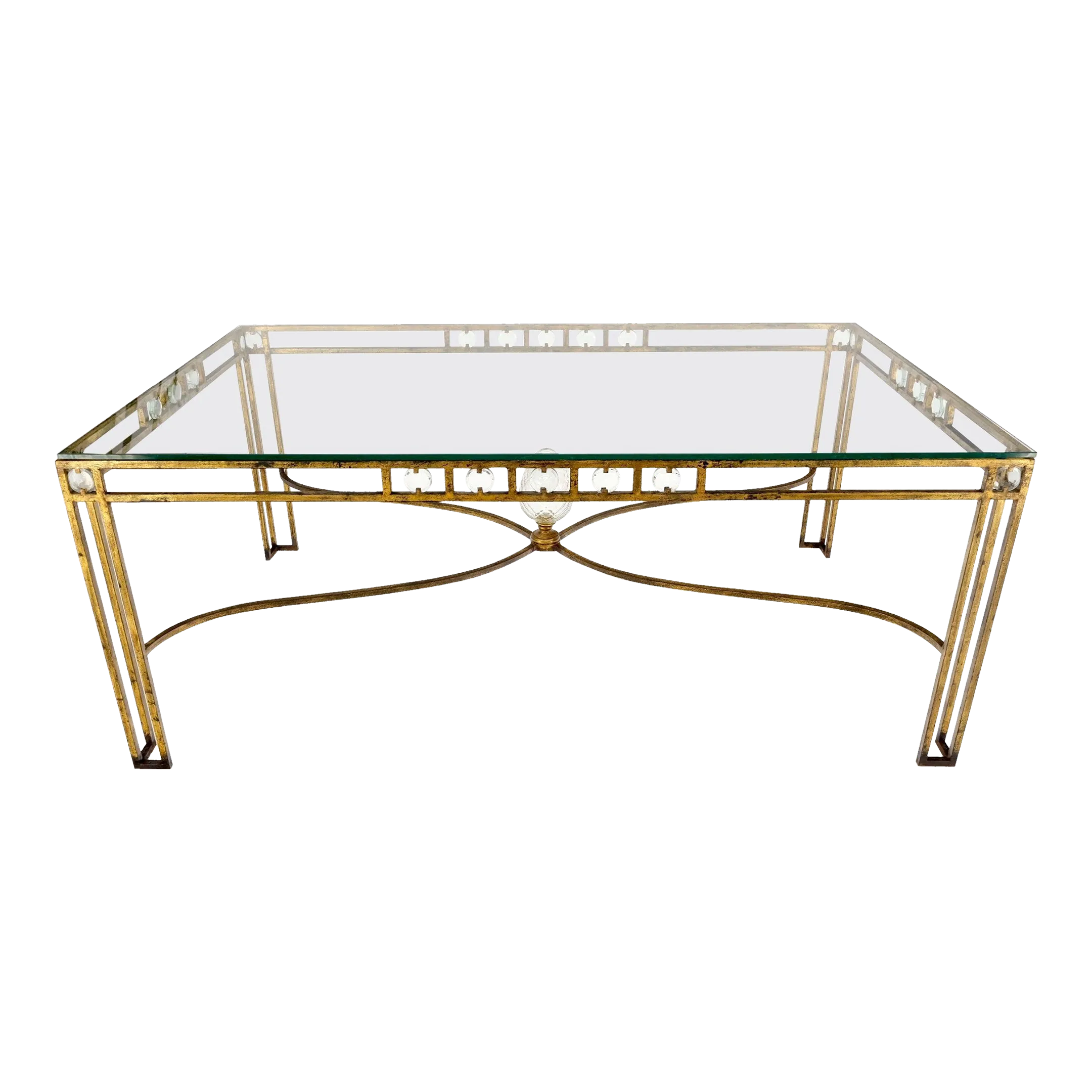 Large Gold Gilt Iron Base Glass Top Cut Glass Inserts Finial Dining ...