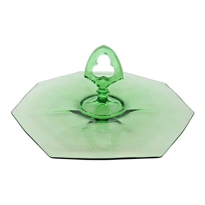 Depression Glass Green Keyhole Handle Octagonal Sandwich Serving Plate ...