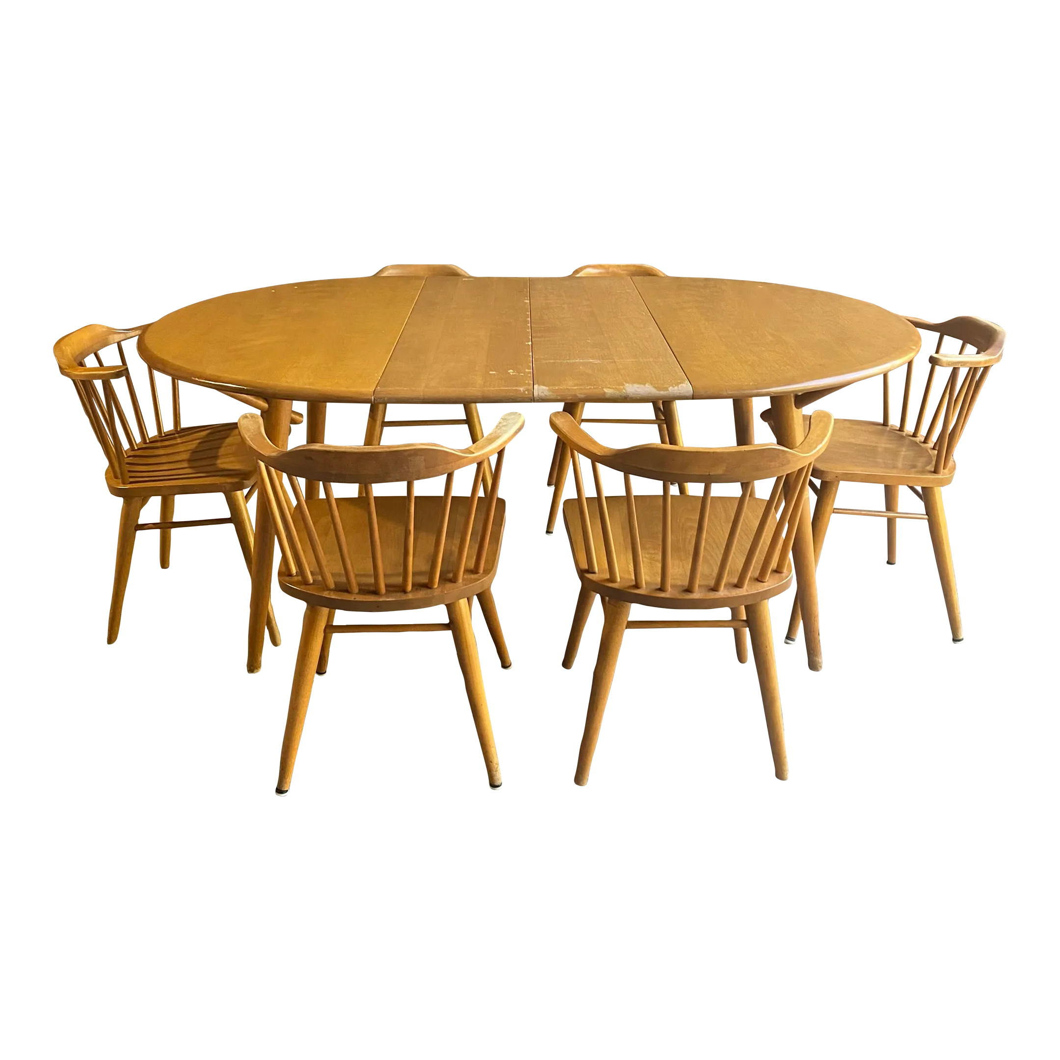 Conant Ball Round Dining Table With 6 Chairs 2 Leaves | Chairish