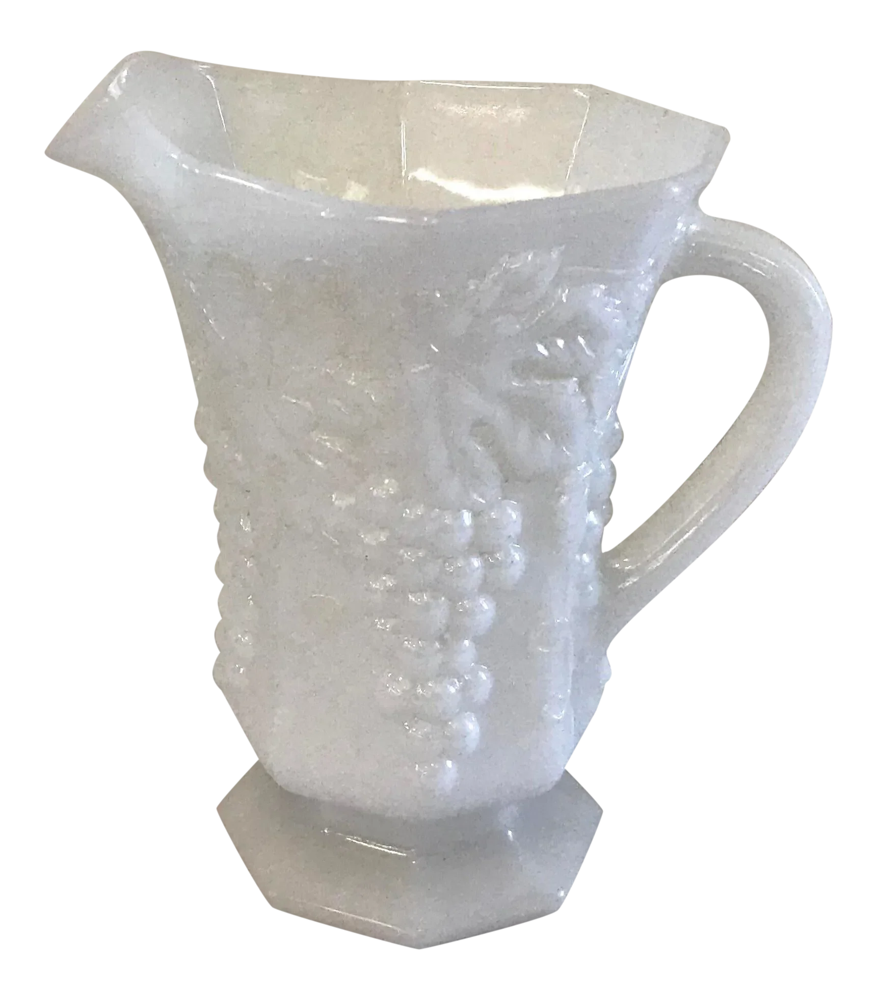 Vintage Milk Glass Pitcher With Grape Motif | Chairish