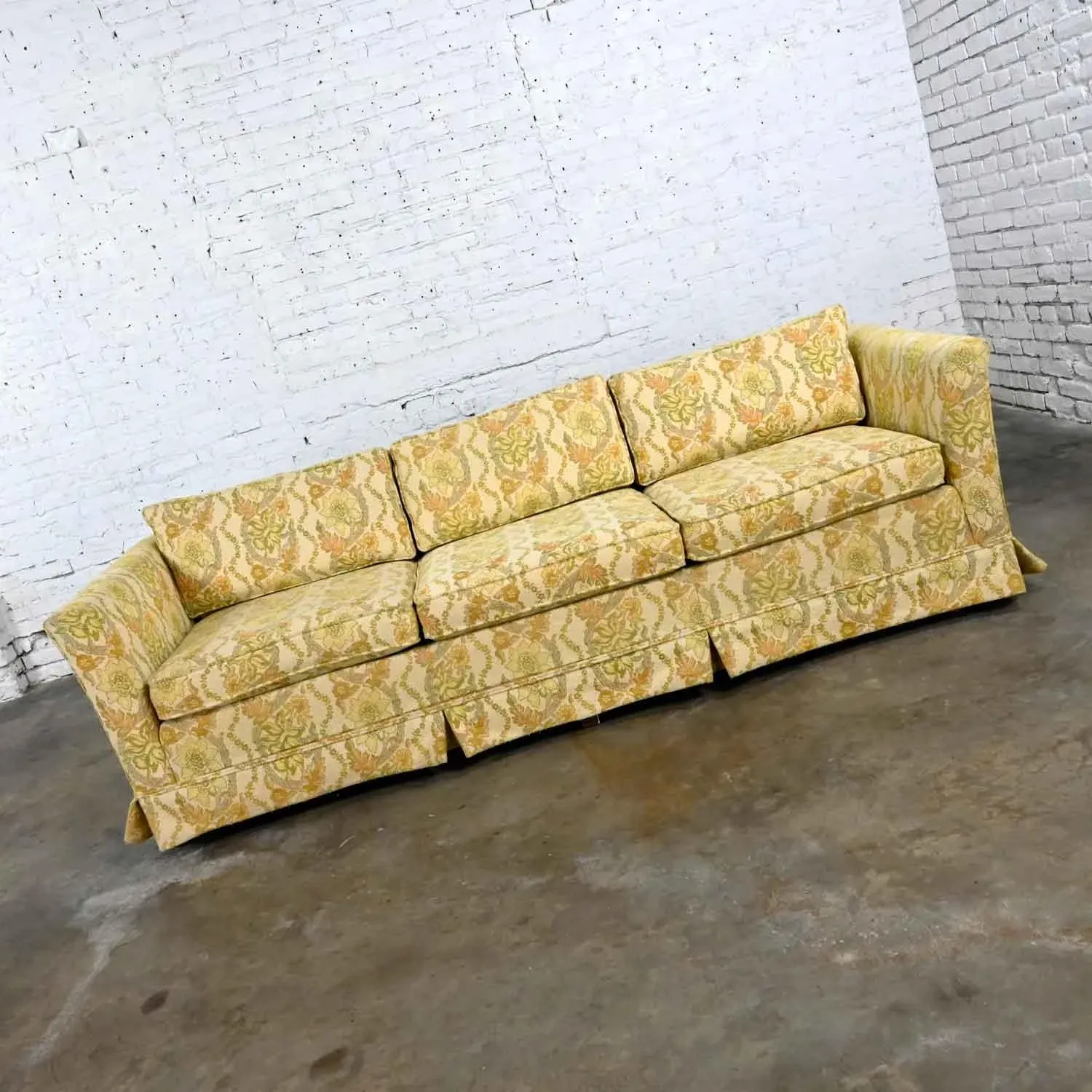 Vintage MCM Broyhill Furniture Flared Tuxedo Sofa Light Yellow Floral Fabric by Lenoir Chair Co Chairish