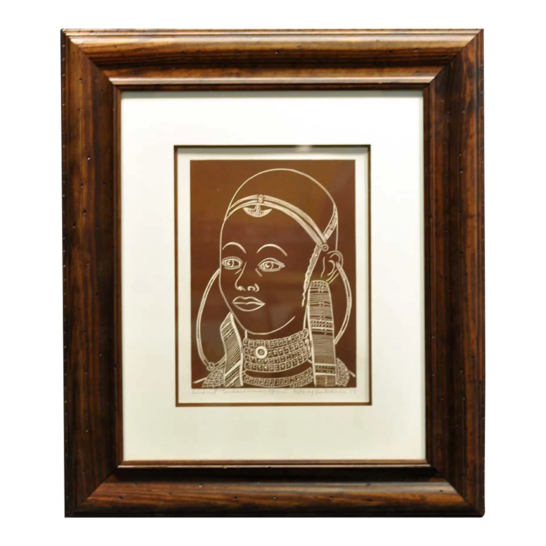 1980s Lester Hines Turkano Woman Africa Signed Fine Art Linocut Framed ...