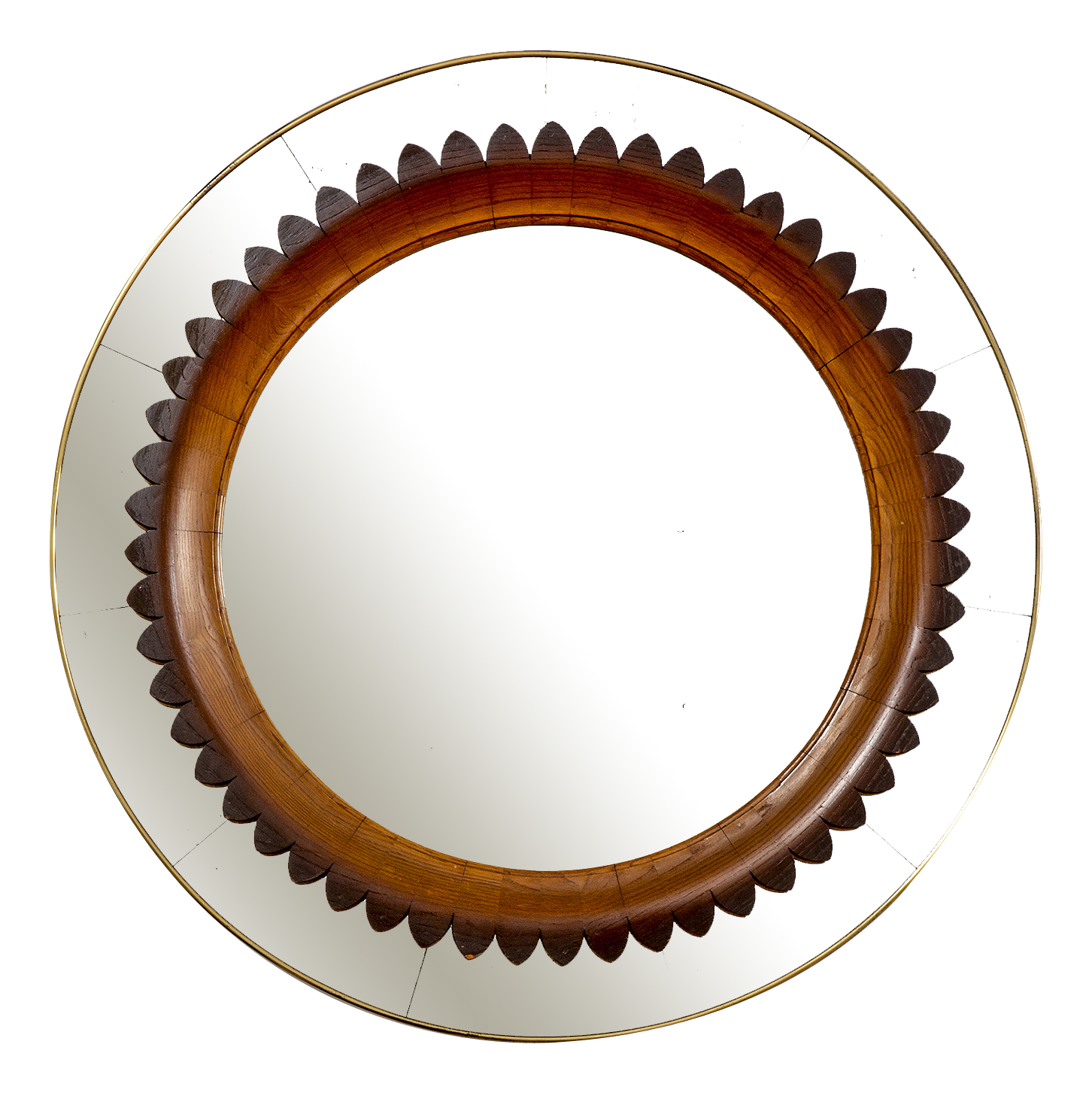 Circular Frame in Brass and Wood Wall Mirror for Marelli, 1950s | Chairish