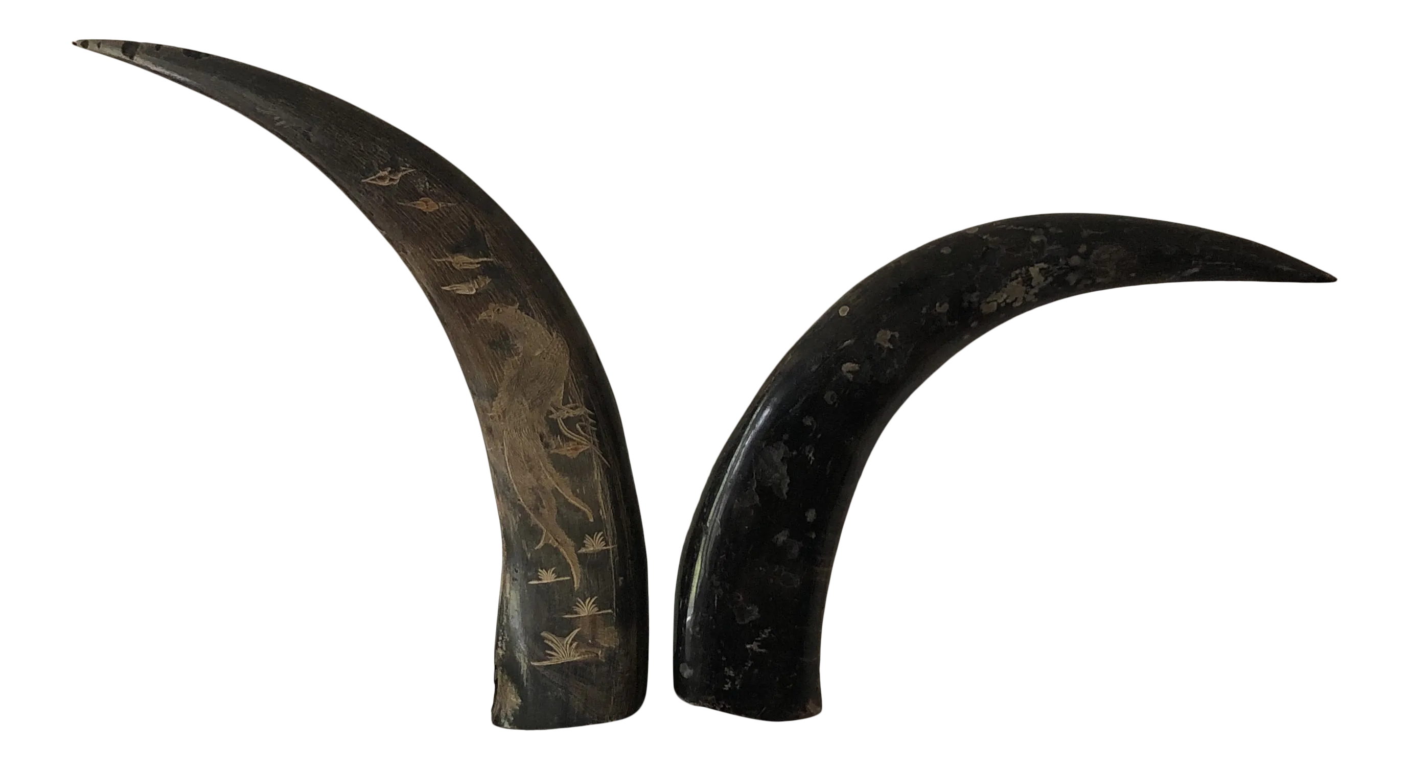 1940s Cabin Decorative Etched Horns on Stand - a Pair | Chairish