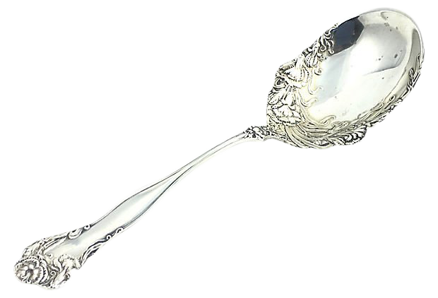 Antique Sterling Silver Floral Repousse Berry Spoon by Simpson, Hall ...