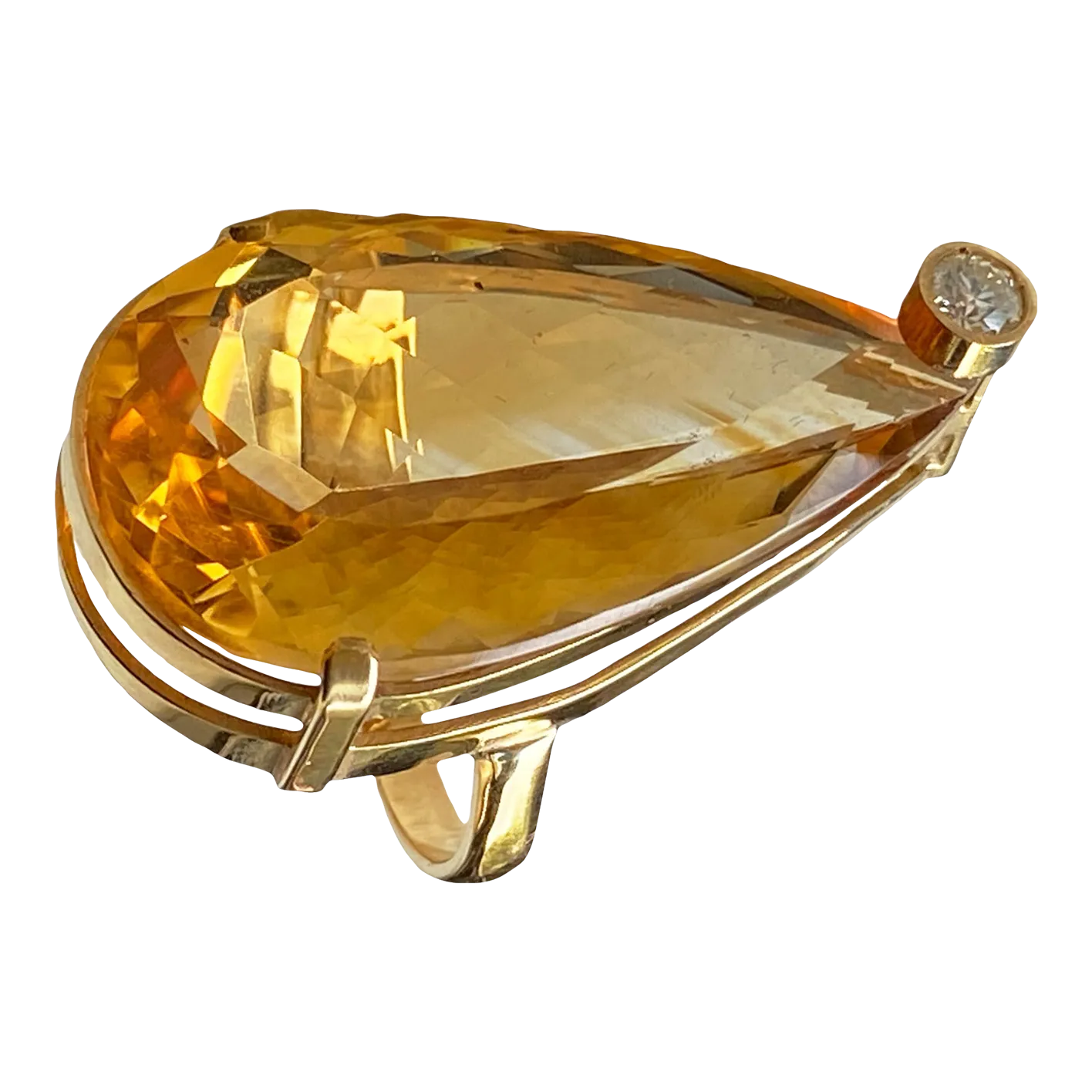 18k Gold Pear Shaped Brazilian Citrine Quartz /Diamond Ring | Chairish
