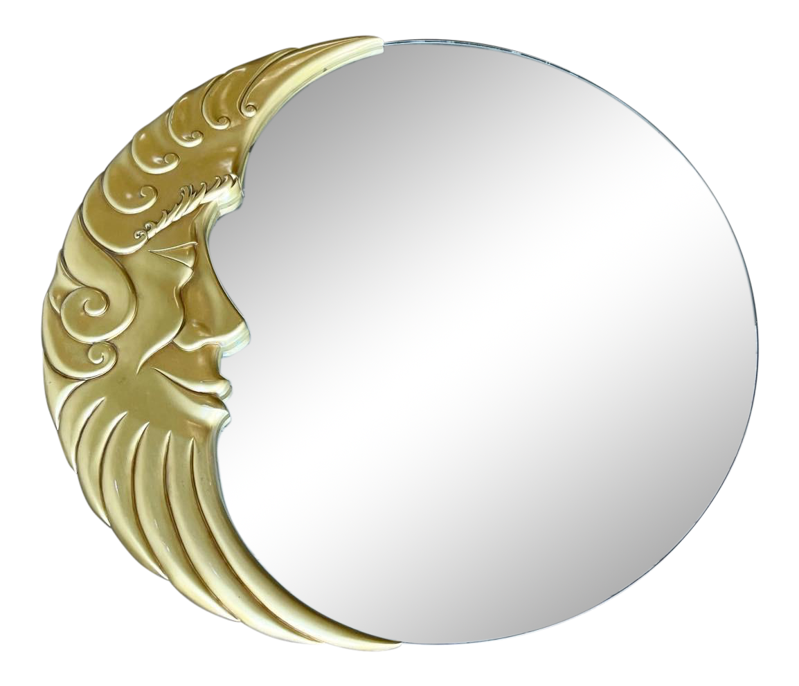 Vintage 1980s Half Moon Celestial Face Wall Mirror | Chairish