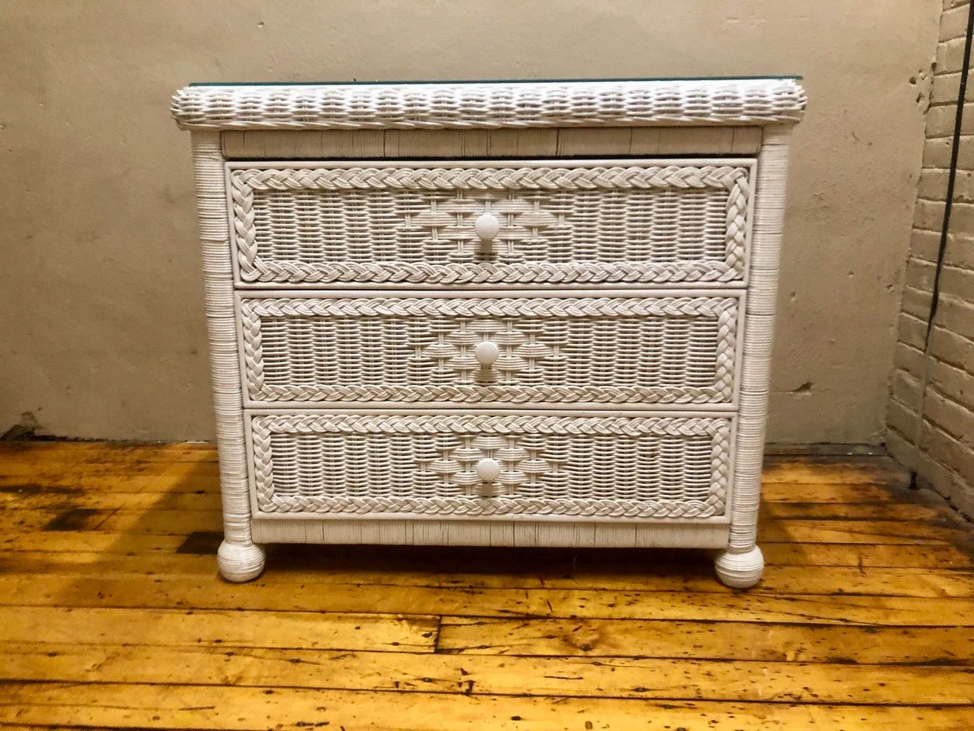 Vintage Boho Chic Henry Link for Lexington Woven Wicker Dresser With Glass Top Chairish