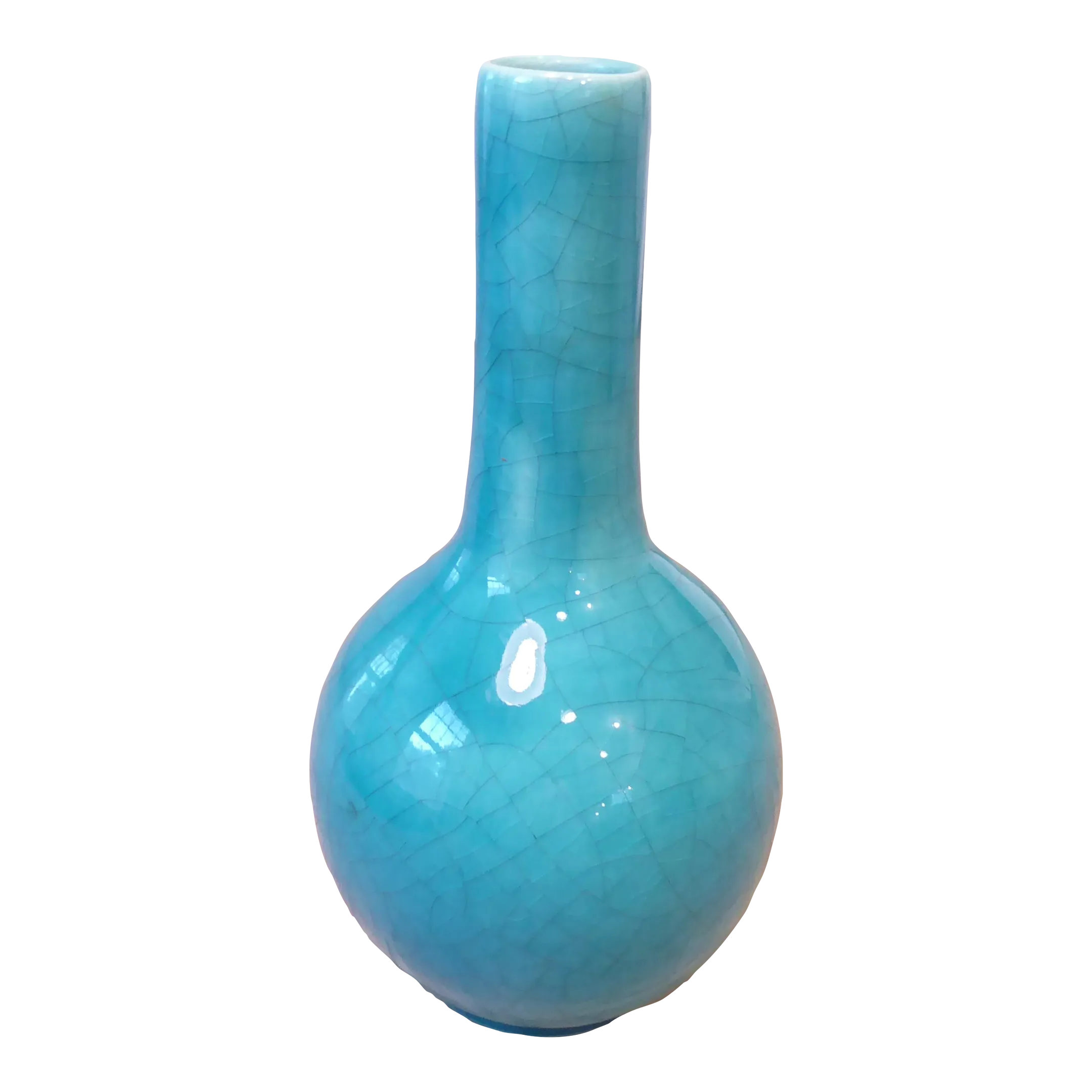 Vintage Japanese Turquoise Crackle Glaze Vase | Chairish