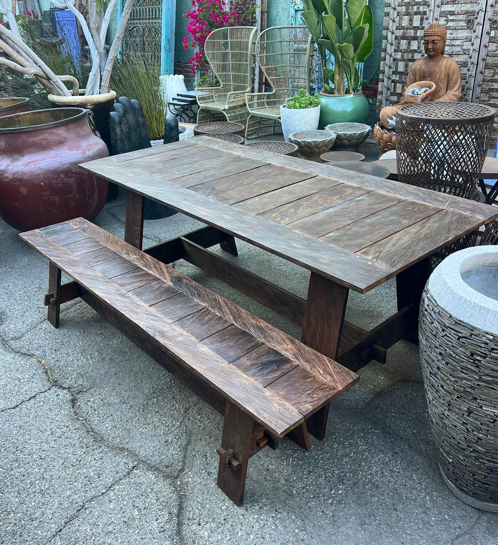 Modern Barn Wood Outdoor Dining Table W Benches