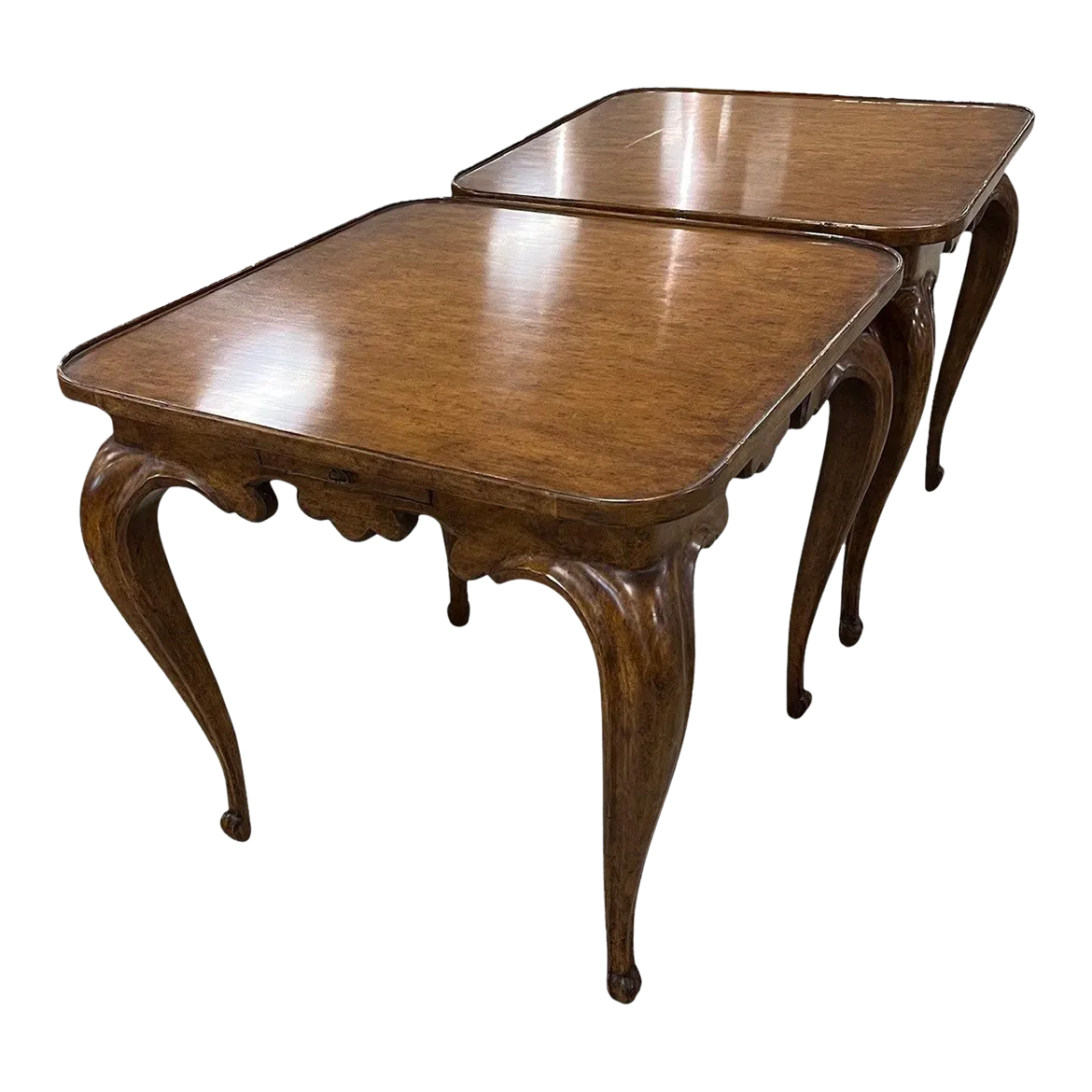 Pair Vintage Minton Spidell Louis XV Style Carved Walnut Tables | Chairish